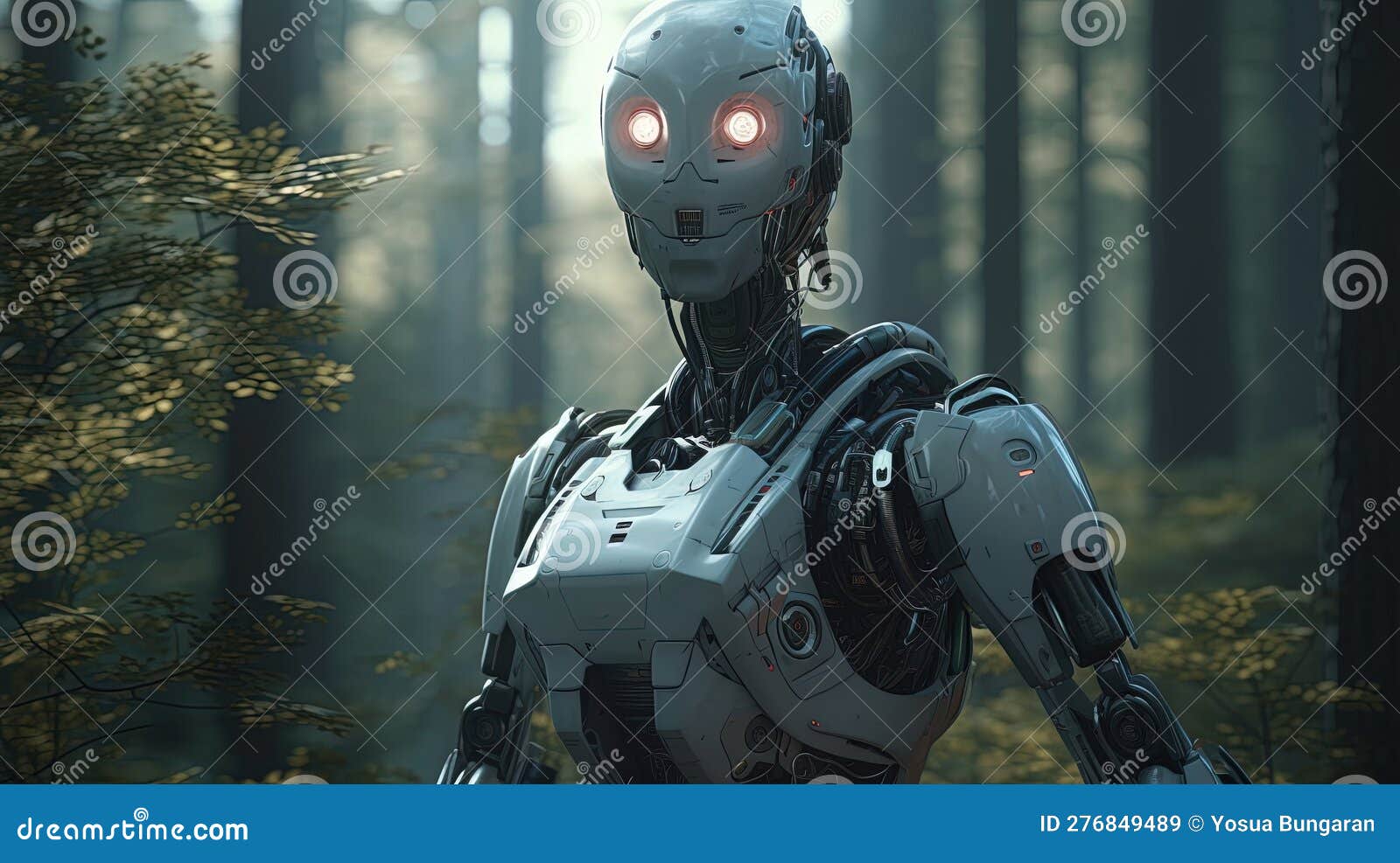 Modern Robot in the Woods, Digital Art Illustration, Generative AI ...