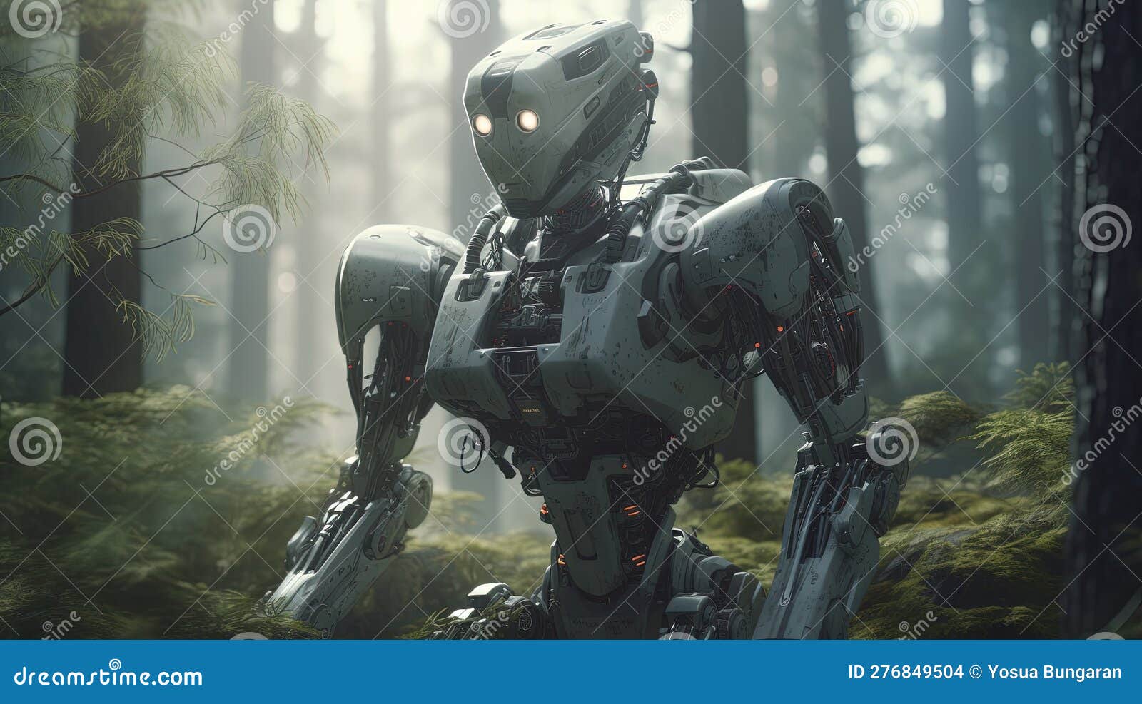 Modern Robot in the Woods, Digital Art Illustration, Generative AI ...