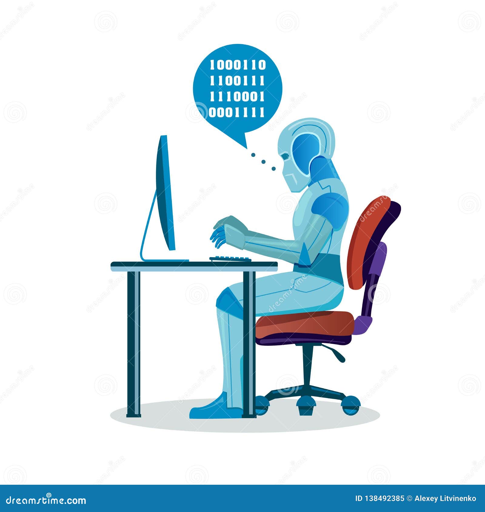 Modern Robot Working with Computer Stock Vector - Illustration of ...