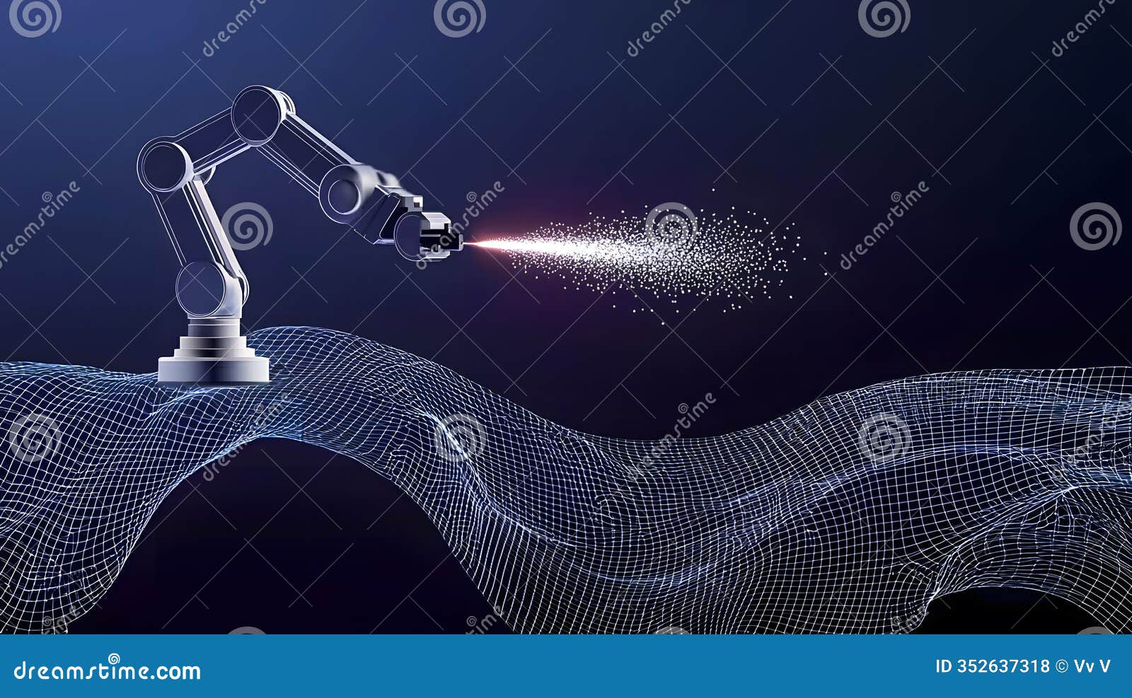 Modern Robotic Arm Spraying an Abstract Wave Design Stock Illustration ...