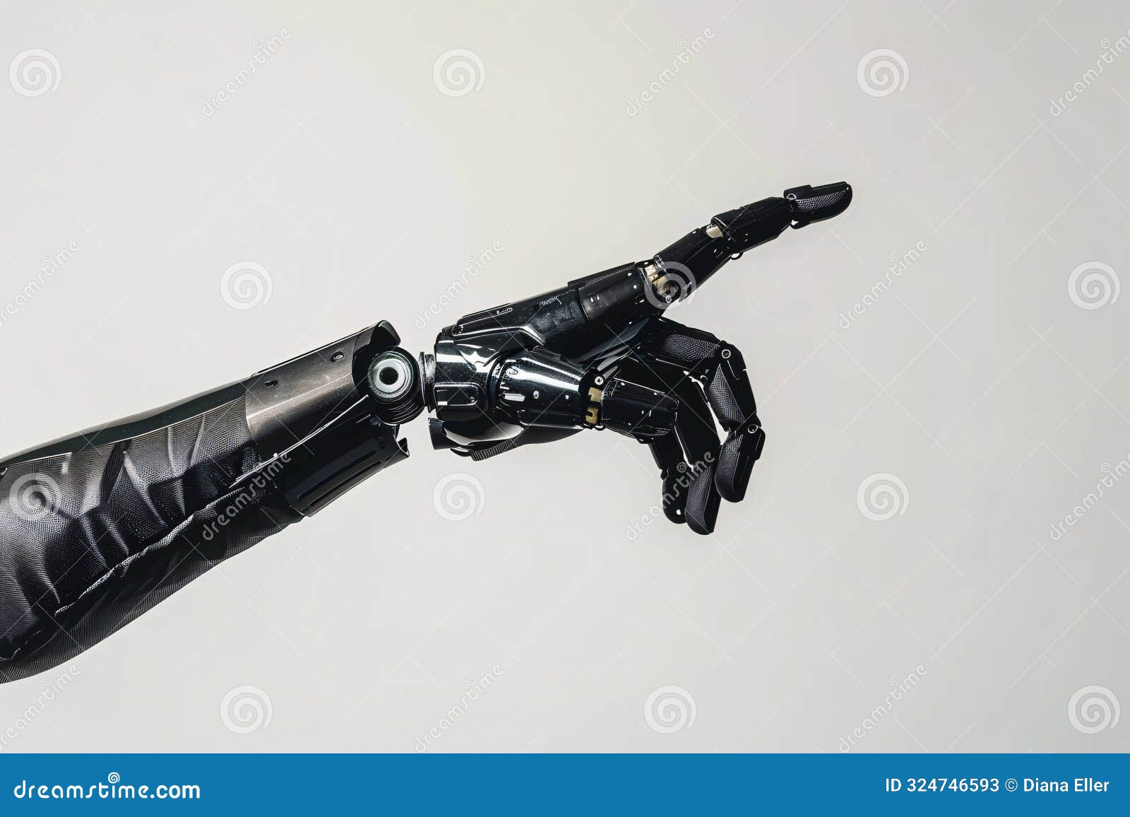 Modern Robotic Bionic Arm Pointing at Something Isolated on White ...