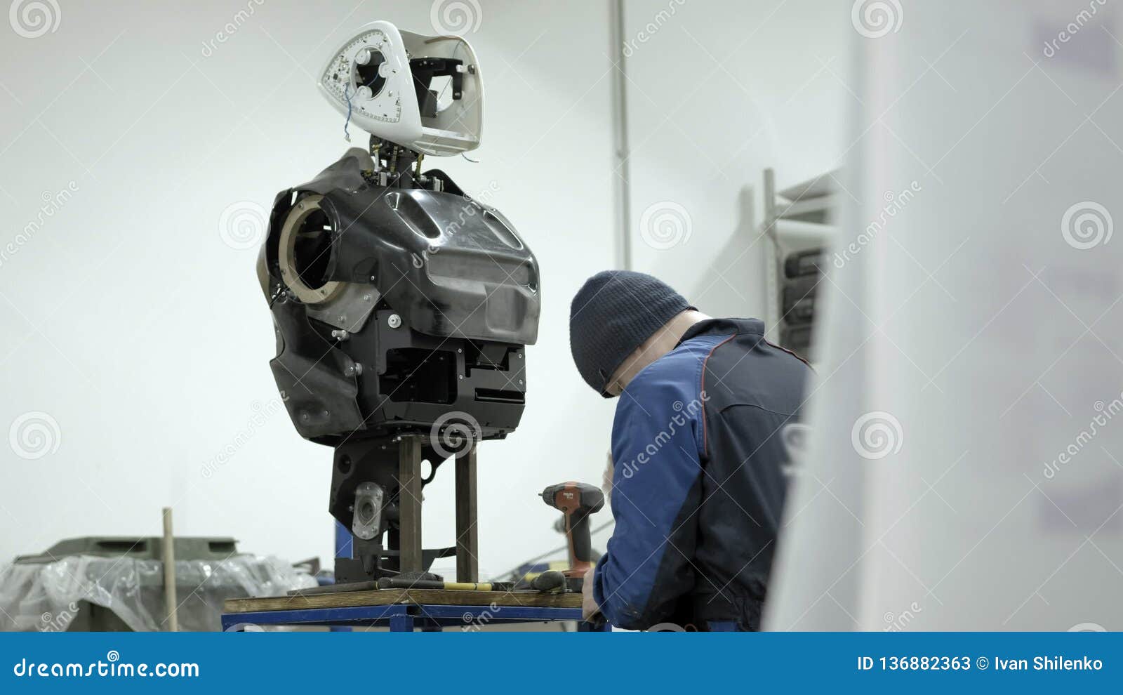 Modern Robotic Technologies. the Engineer Creates a Modern Robot or ...