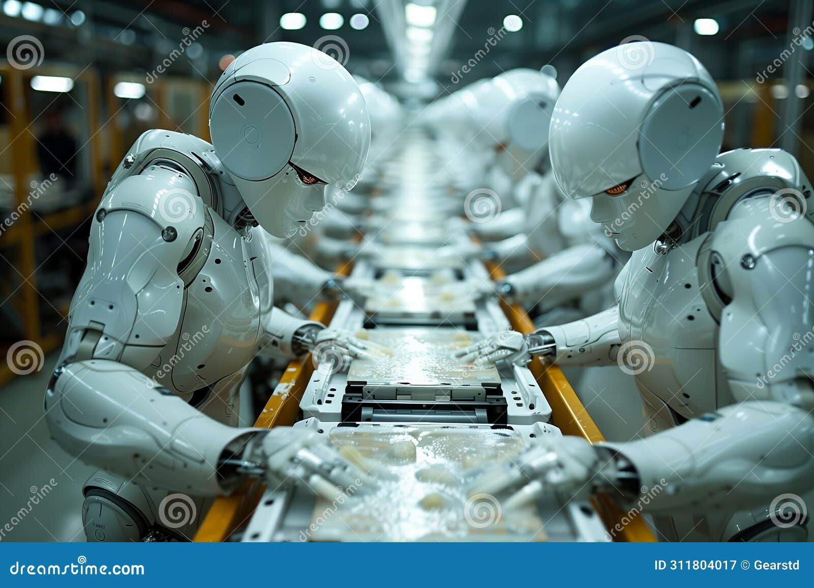 Modern Robots in a Row at Assembly Line Stock Image - Image of ...