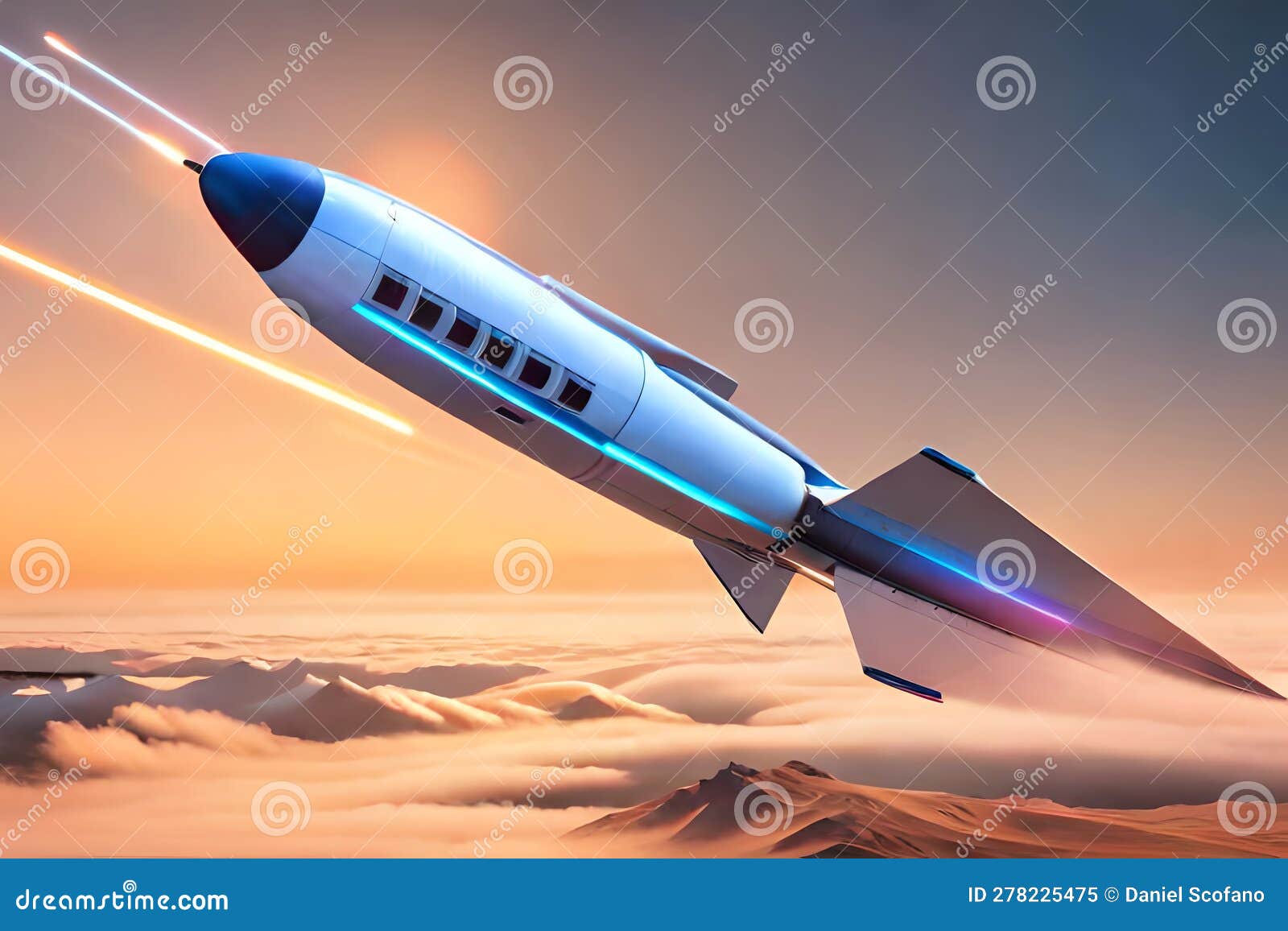 Modern Rocket Spaceship Taking Off To Fly into Space Isolated on a ...