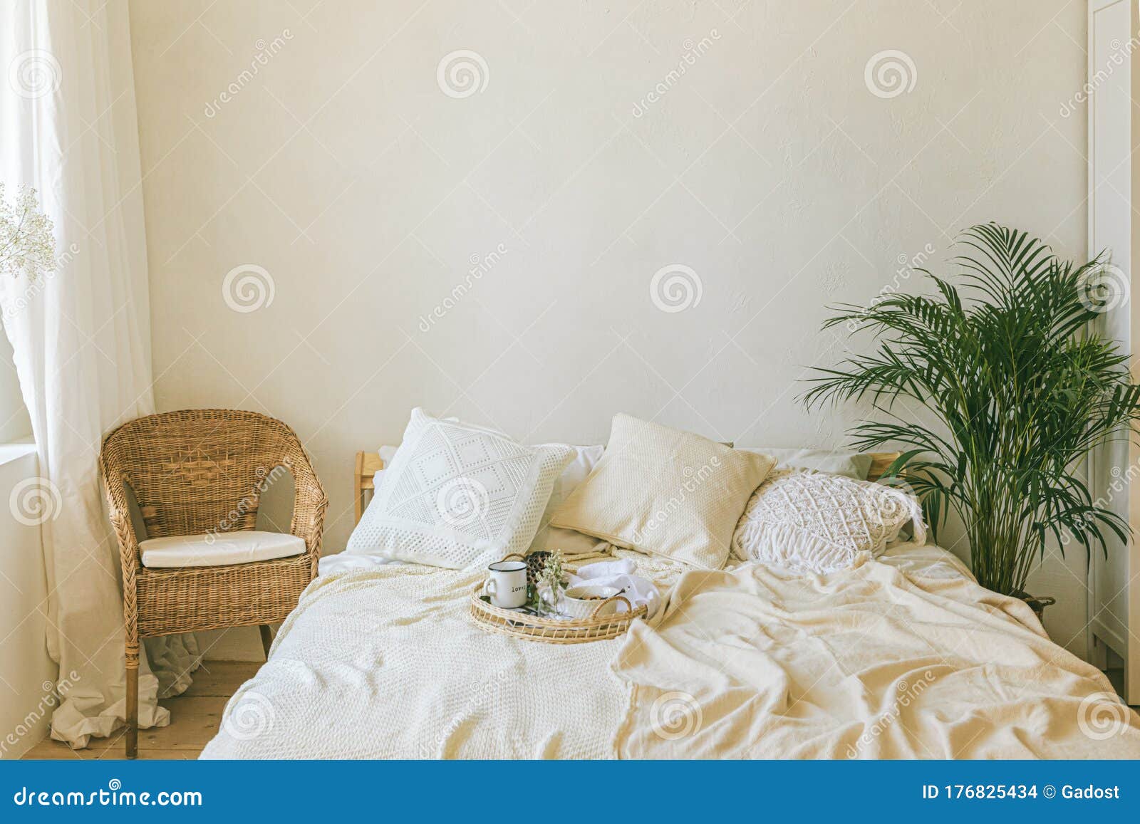 Modern Romantic Boho Style Bedroom Interior with Macrame Wall Panel ...