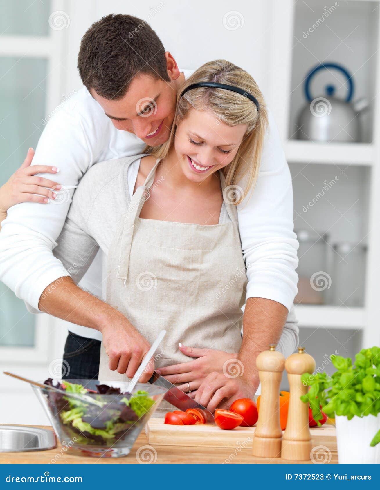 Modern Romantic Couple Preparing a Meal Stock Image - Image of kitchen ...