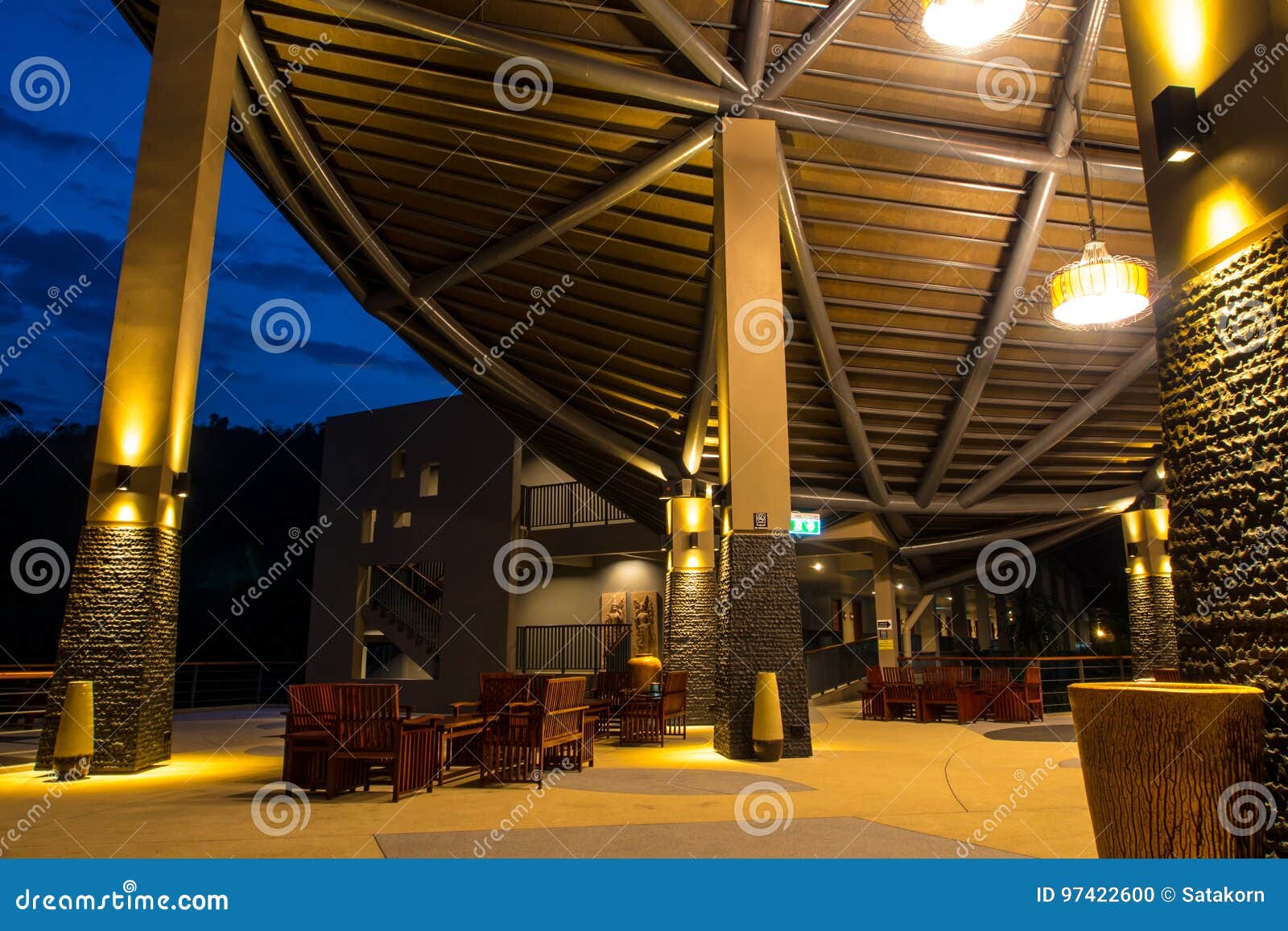 Modern Roof and Lighting at Night Stock Photo - Image of space, roof ...