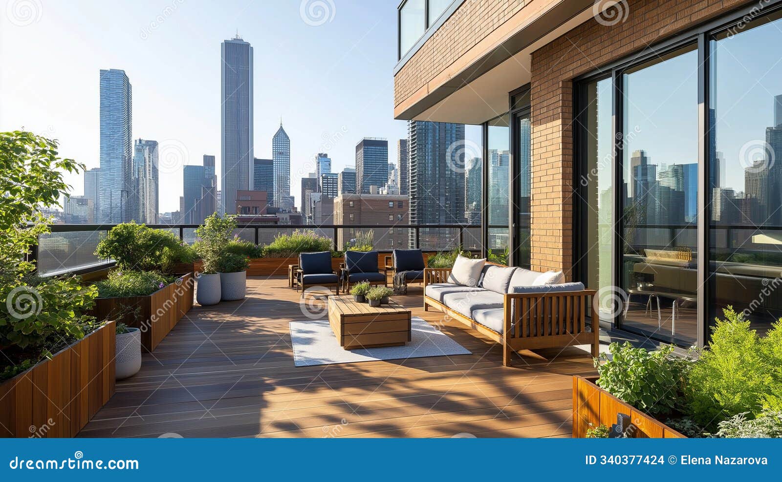 Modern Rooftop Terrace with Urban Cityscape in Background Stock Photo ...