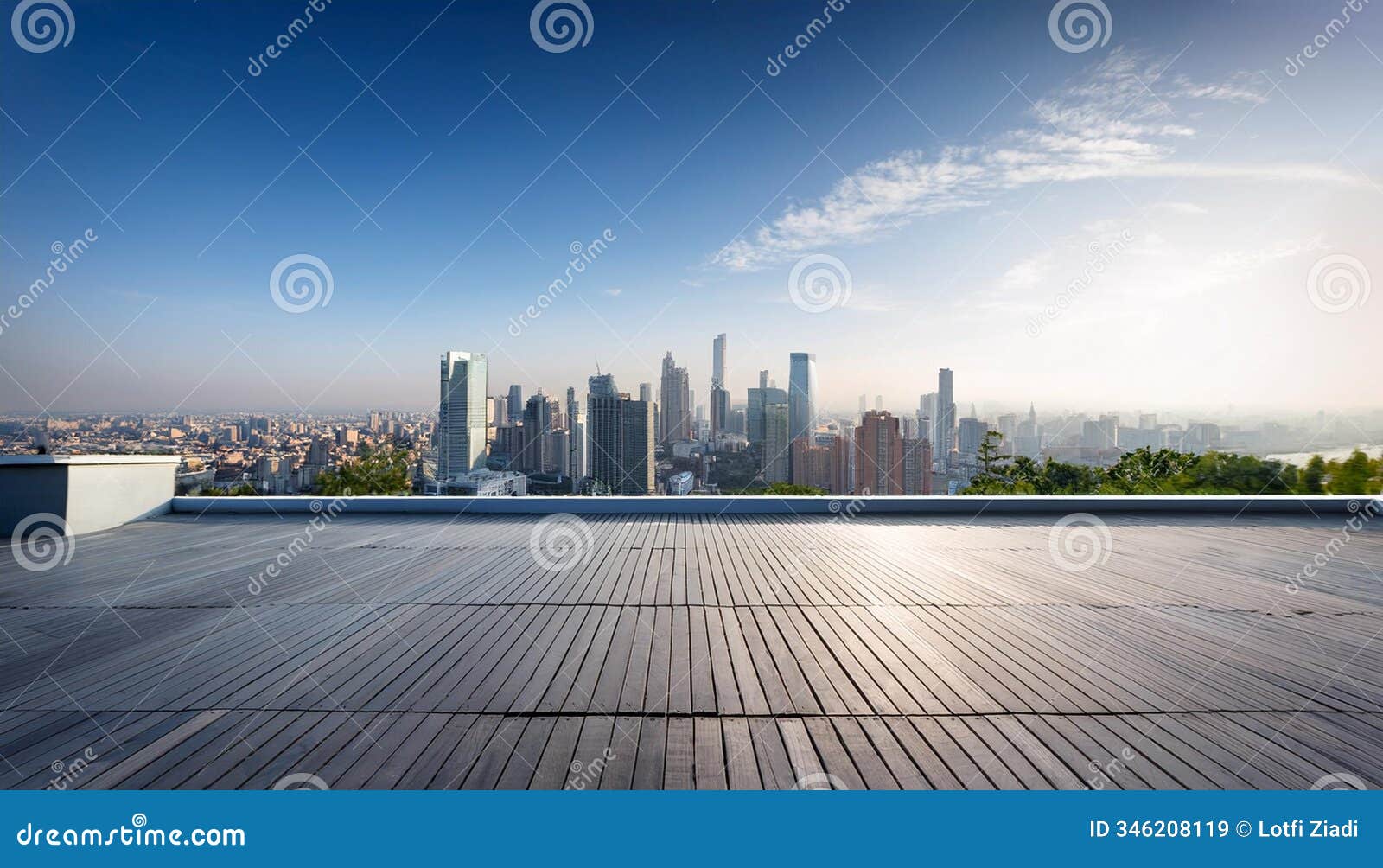 Modern Rooftop View Overlooking a City Skyline Under a Clear Sky Stock ...