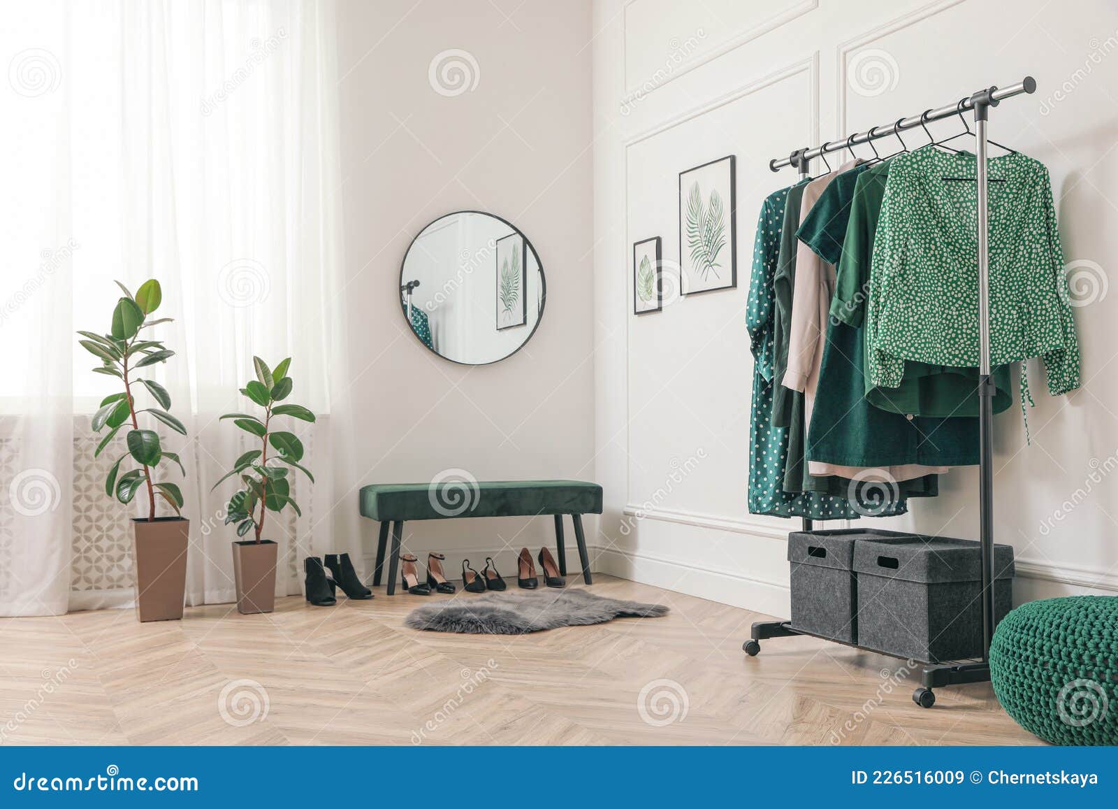 Modern Room with Clothes Rack. Interior Design Stock Image - Image of ...