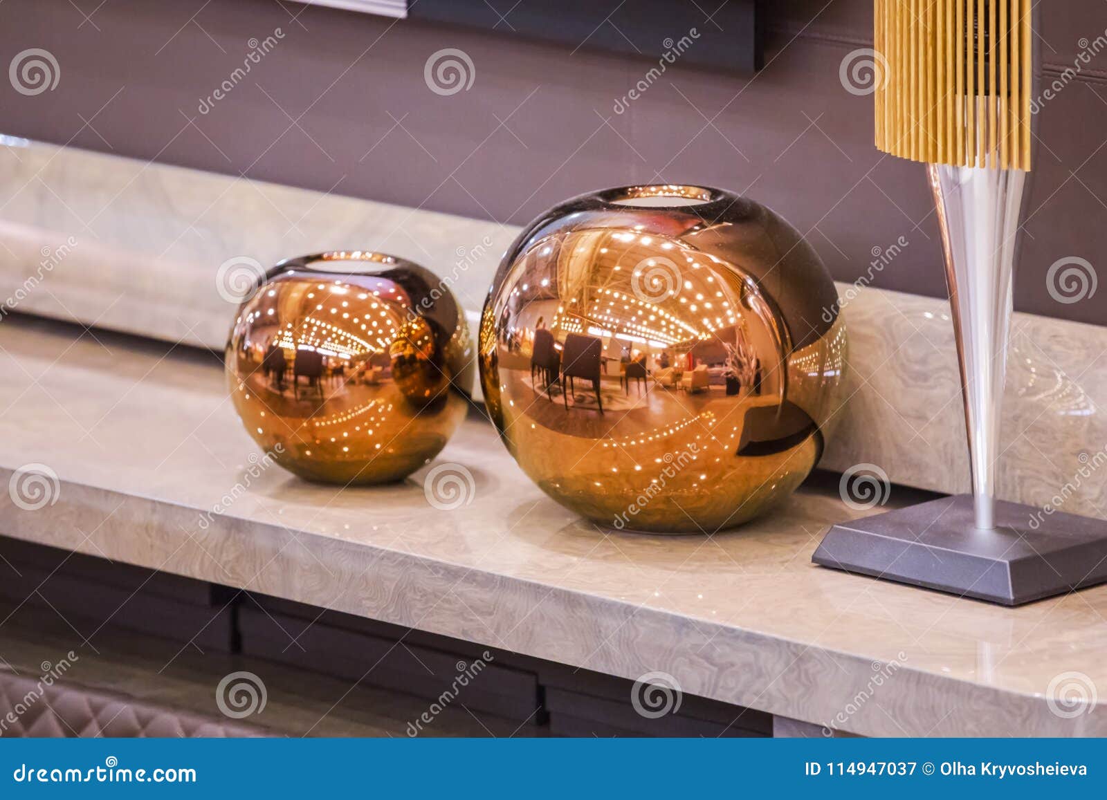 Modern Room Design. Copper Round Decorative Vases Stock Image - Image ...