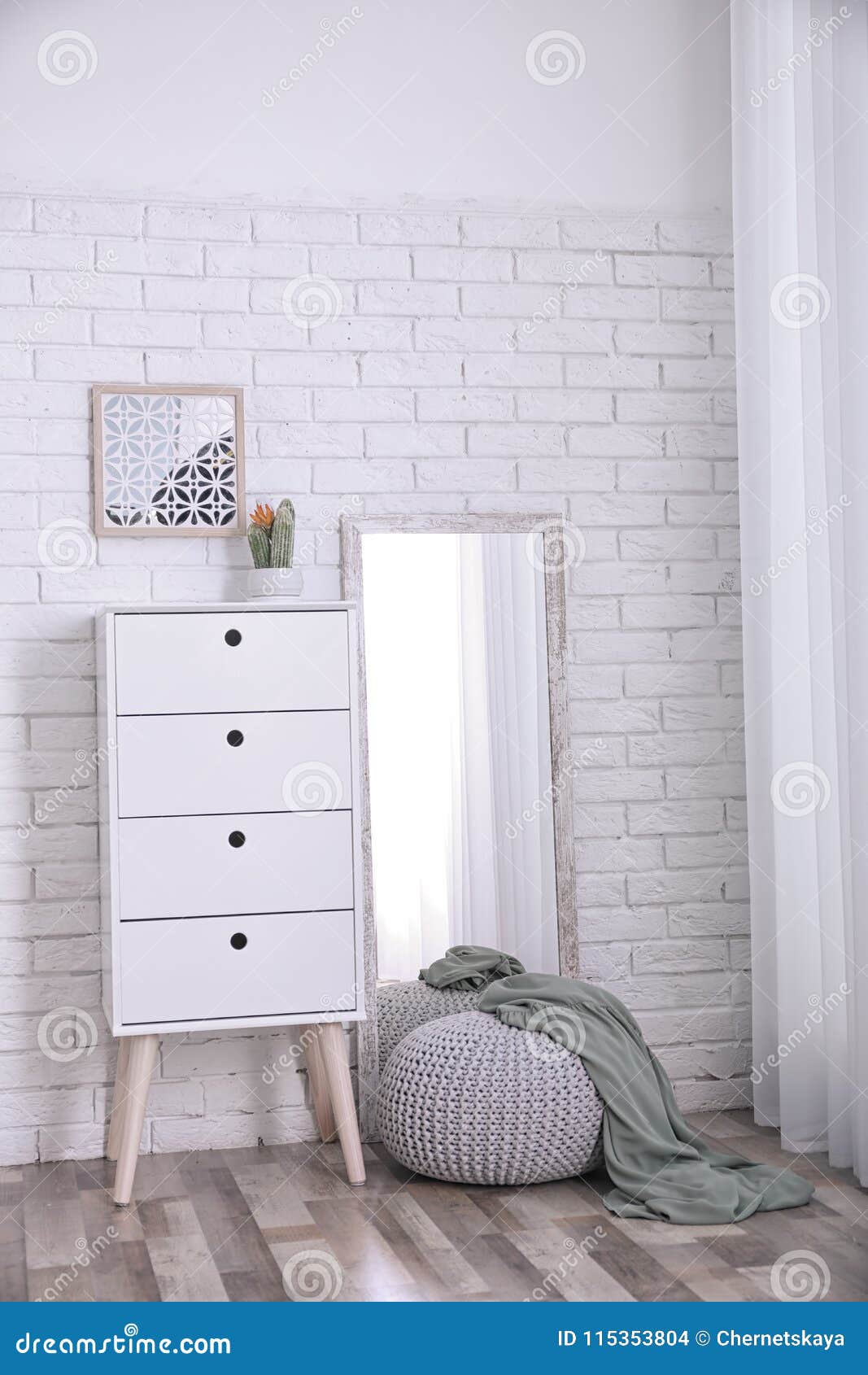 Modern Room Interior with Large Mirror Stock Photo - Image of elegant ...