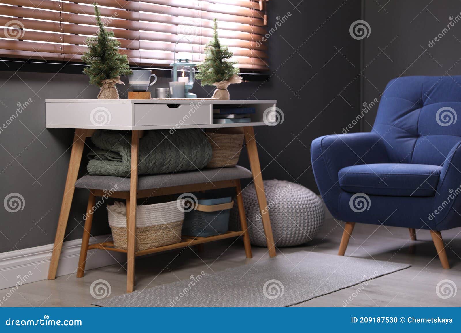 Modern Room Interior with Table Near Window Stock Photo - Image of ...
