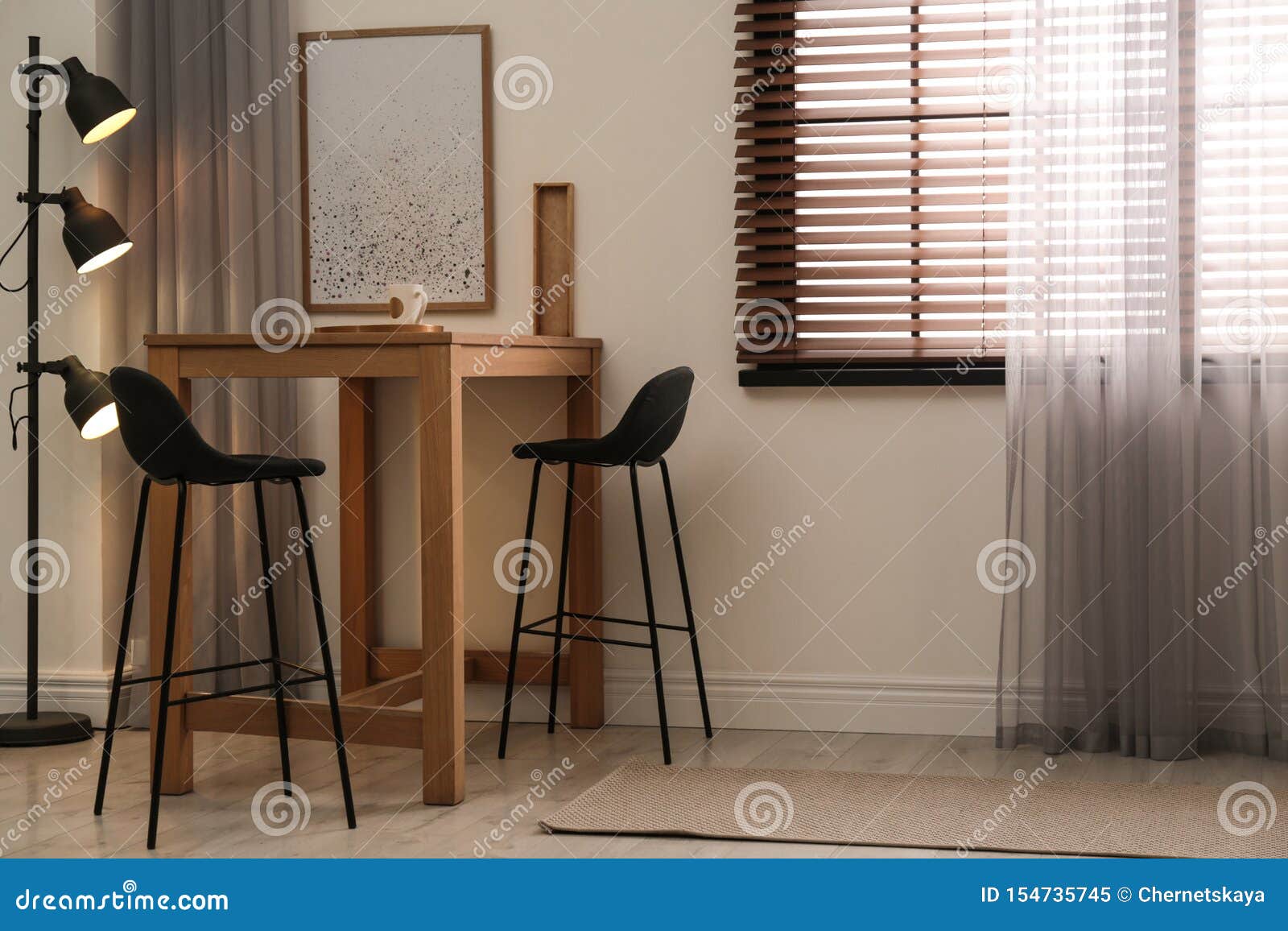 Modern Room Interior with Table Set, Window and Stylish Decor Elements ...