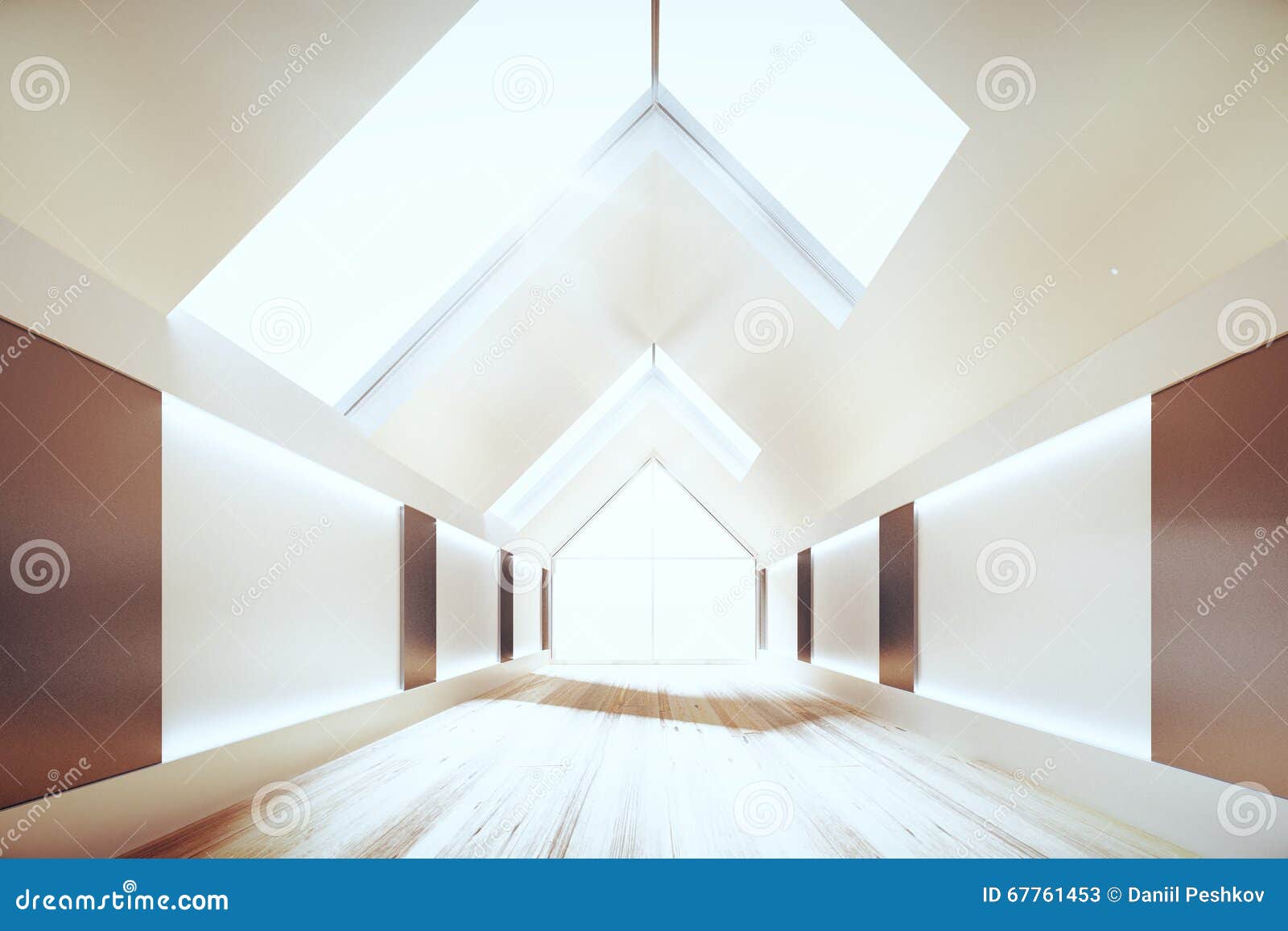Modern Room Interior with Triangle Ceiling and Wooden Floor, 3D Stock ...