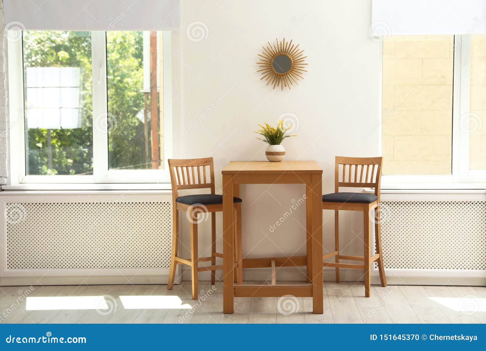 Modern Room Interior with Dining Table Stock Photo - Image of light ...