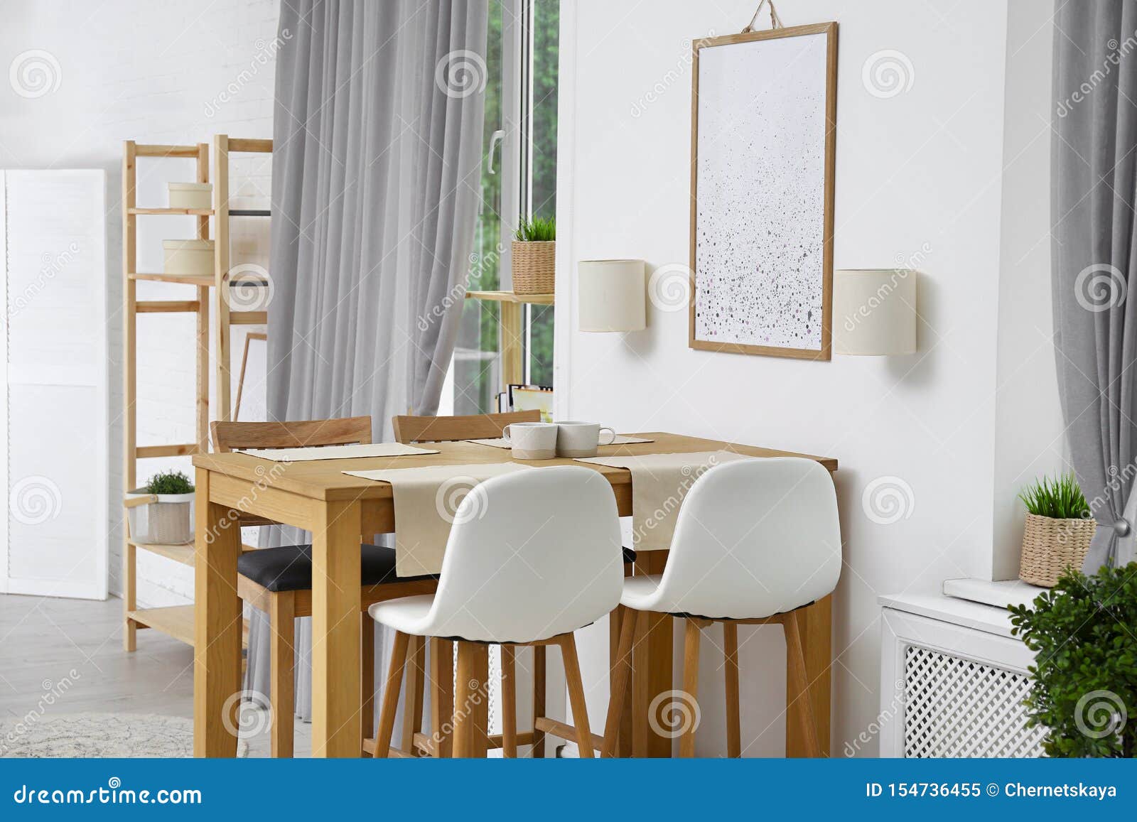Modern Room Interior with Wooden Table Stock Image - Image of design ...