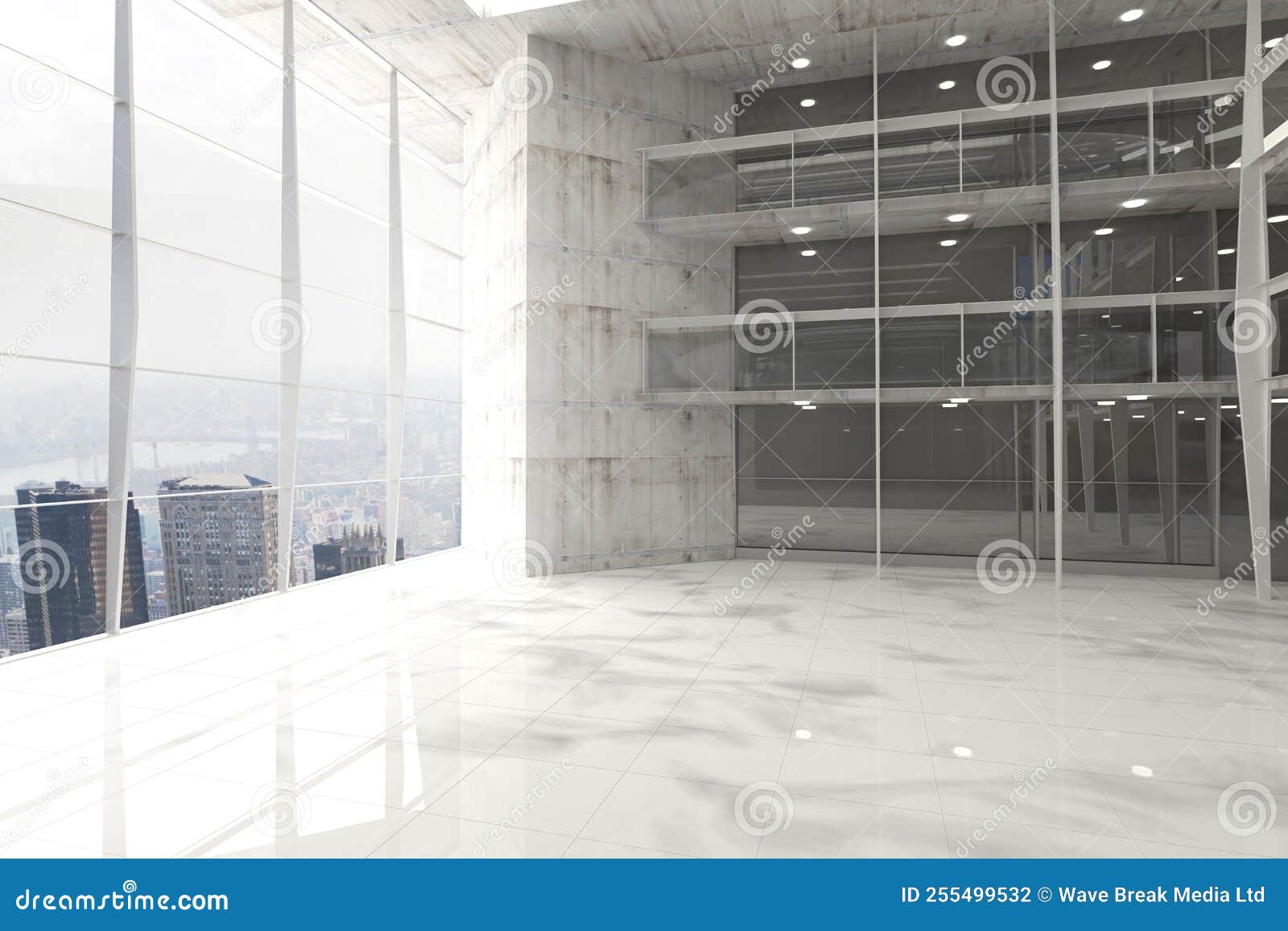 Modern Room Overlooking City Stock Photo - Image of skyscraper, bright ...
