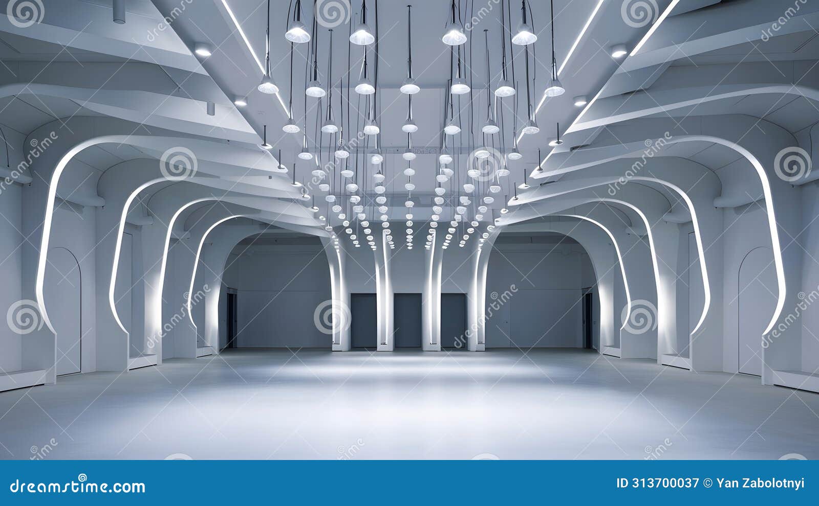 Modern Room with Recessed Halogen Spots and Elaborate White Stretch ...