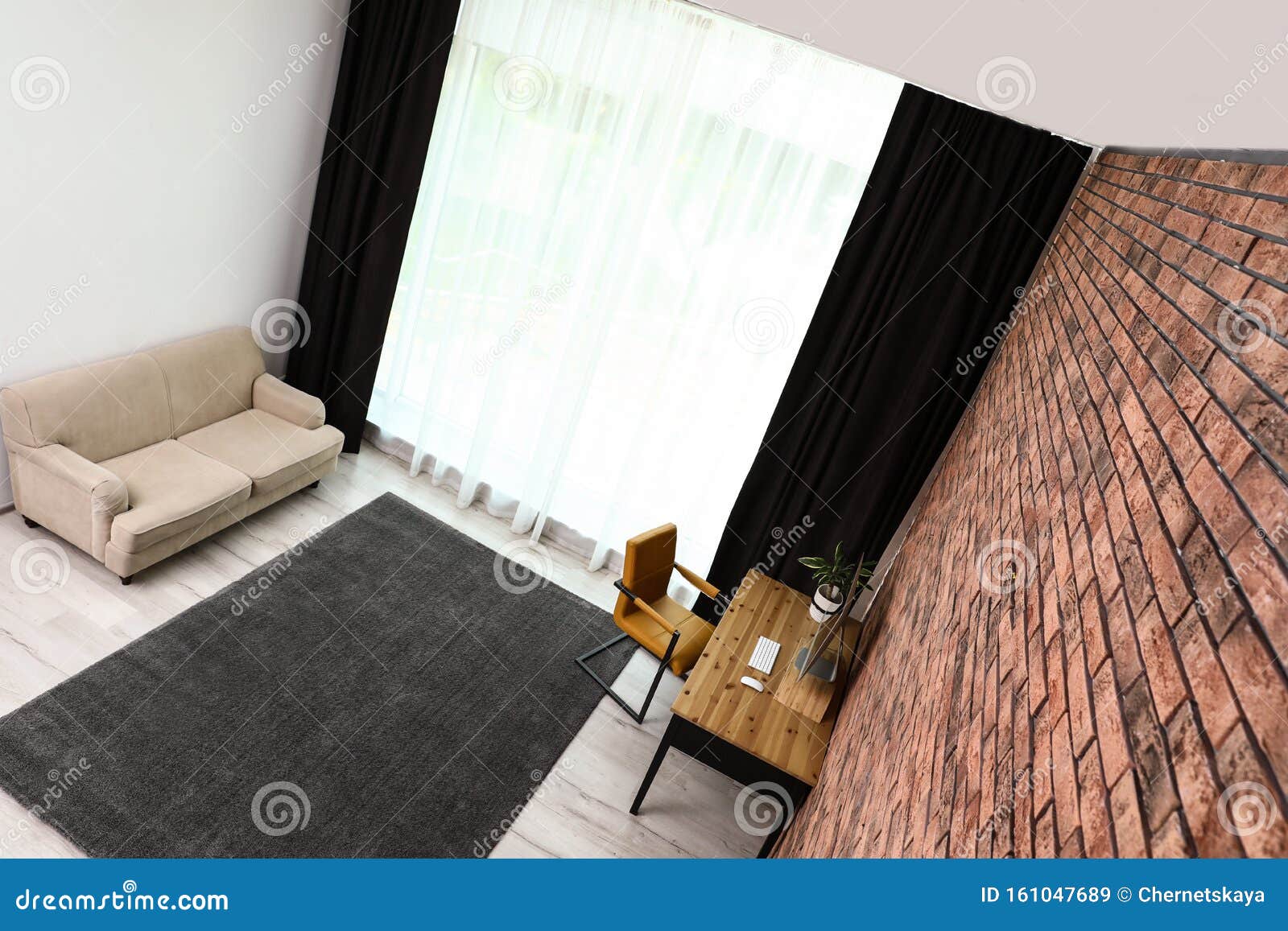 Modern Room with Interior, Above View through CCTV Camera Stock Image ...