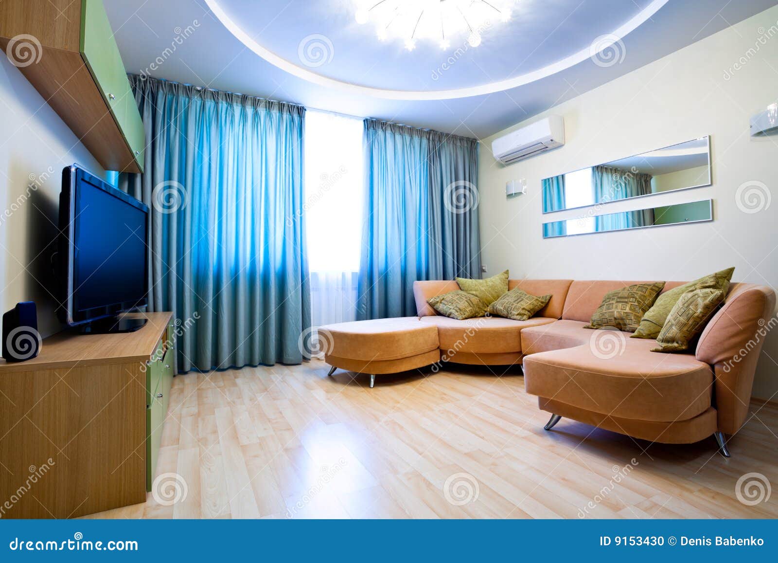 Modern Room with TV and Sofa Stock Photo - Image of cabinet, furniture ...