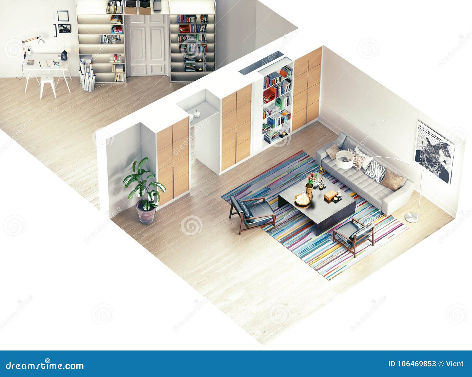 Modern rooms isometric stock illustration. Illustration of isometric ...