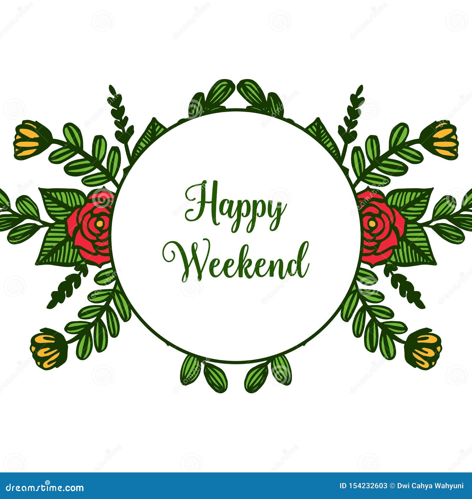 Modern Rose Red Wreath Frame, Poster Design of Happy Weekend. Vector ...