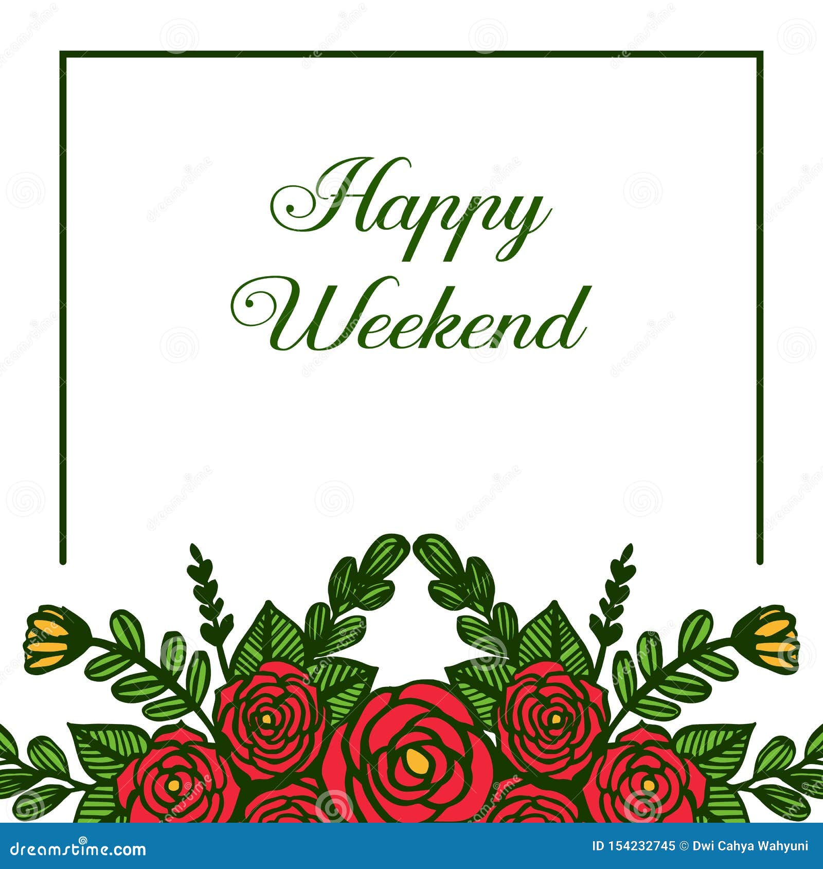 Modern Rose Red Wreath Frame, Poster Design of Happy Weekend. Vector ...