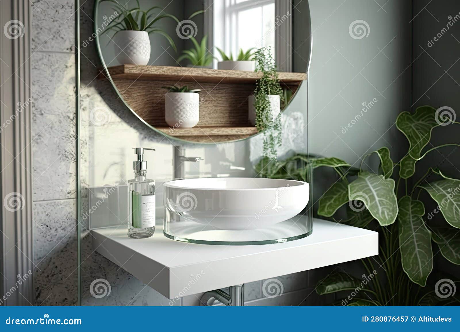Modern Round White Wash Basin with Floating Glass Shelf and Chrome Taps ...
