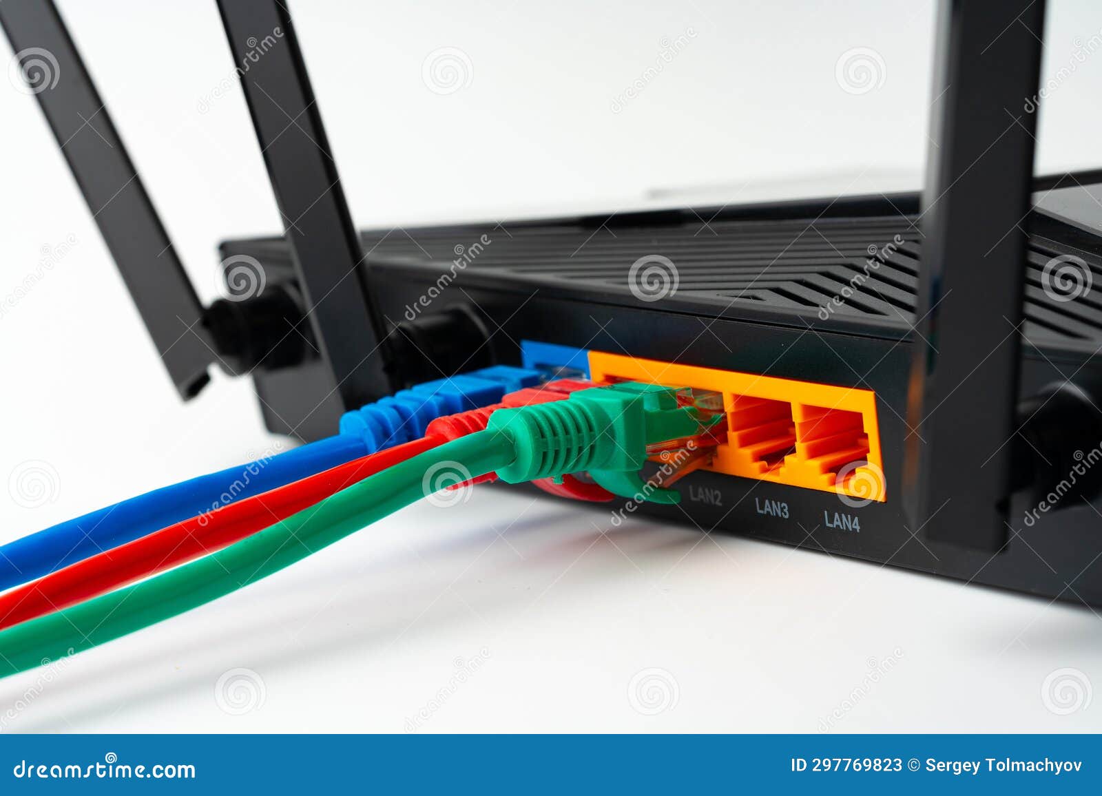 Modern Router with Cables Plugged in Close Up Photo Stock Image - Image ...