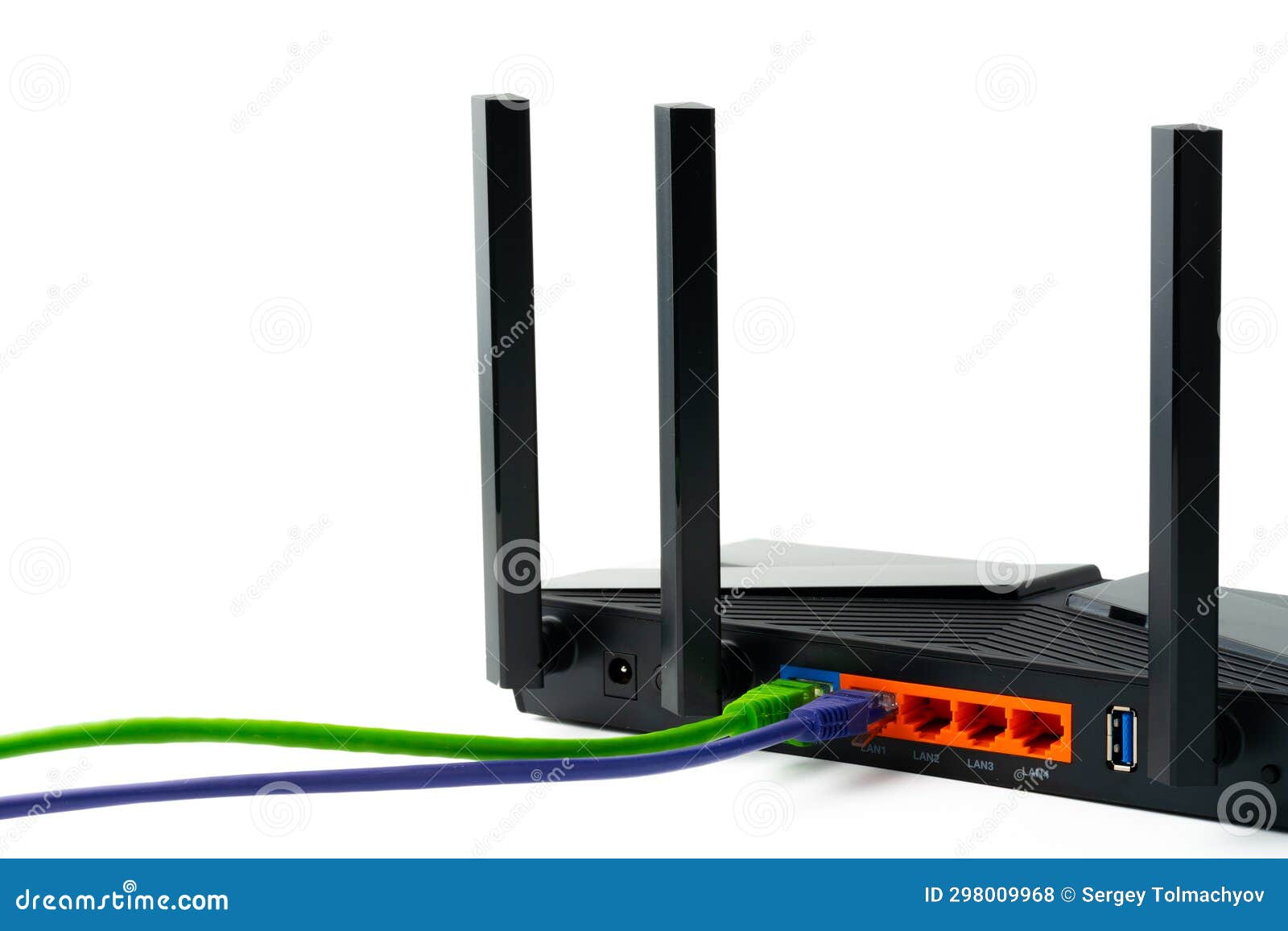 Modern Router with Cables Plugged in Close Up Photo Stock Photo - Image ...