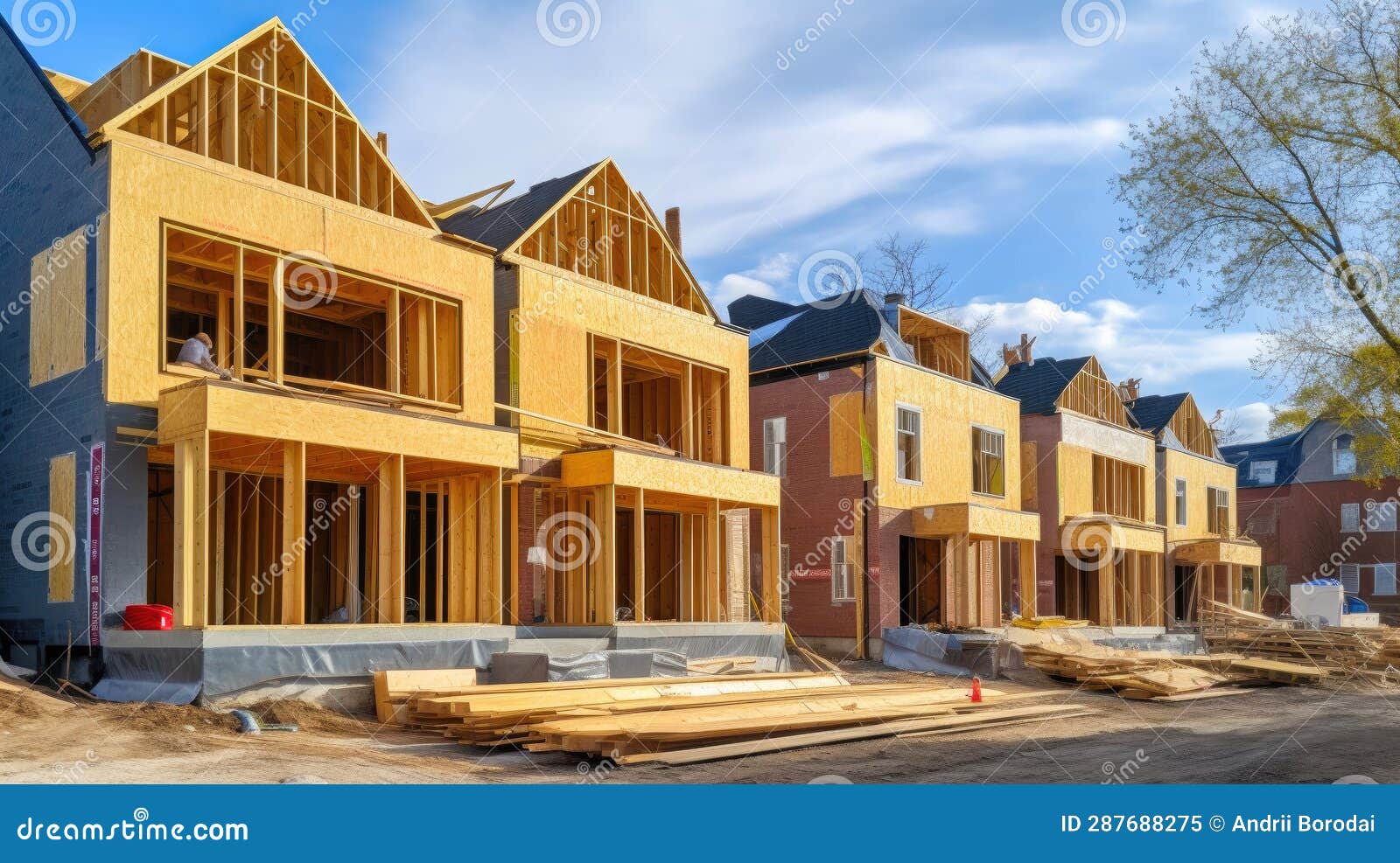 Modern Row House Build in Progress. Stock Illustration - Illustration ...
