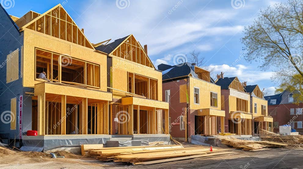 Modern Row House Build in Progress. Stock Illustration - Illustration ...
