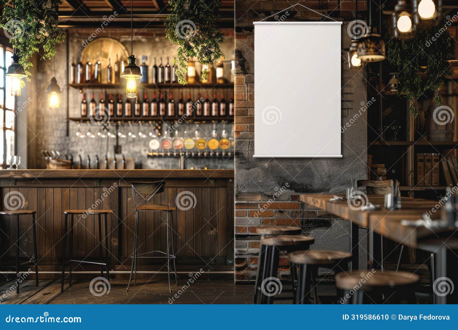 Modern Rustic Bar Interior with Blank White Projector Screen Stock ...