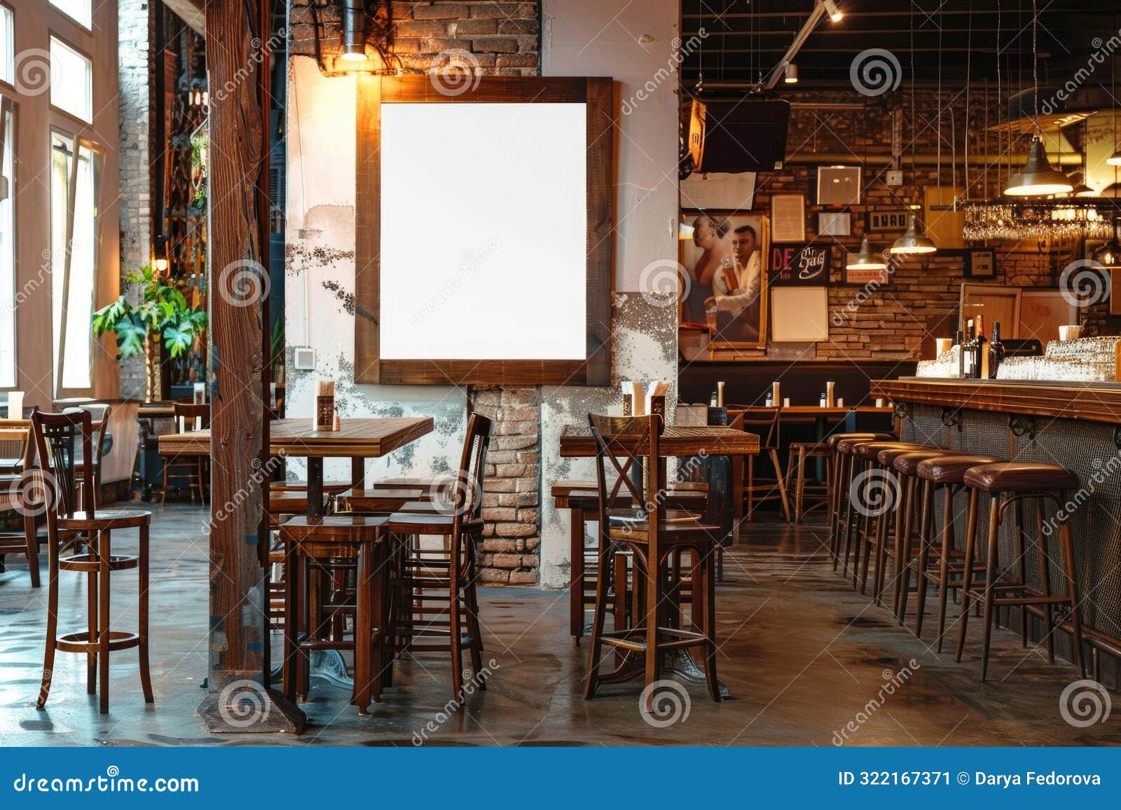 Modern Rustic Bar Interior with Blank White Projector Screen Stock ...