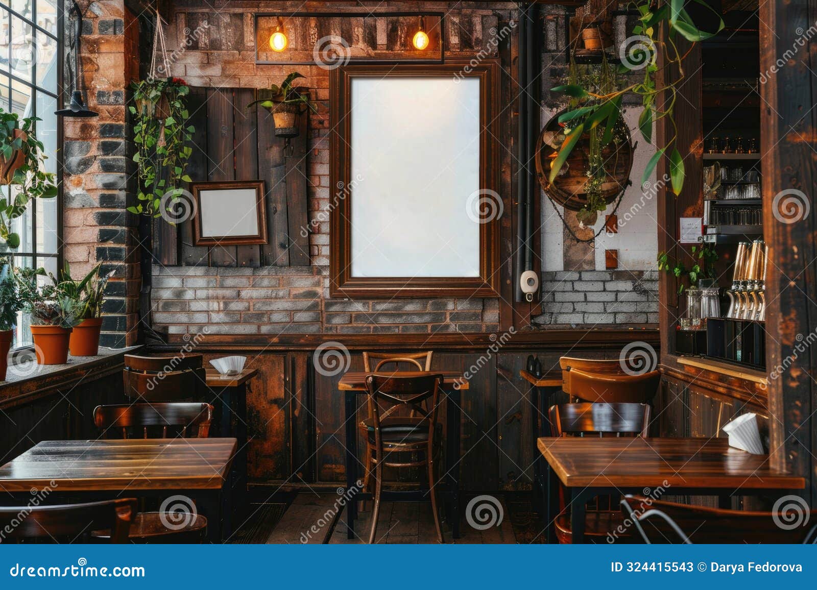 Modern Rustic Bar Interior with Blank White Projector Screen Stock ...