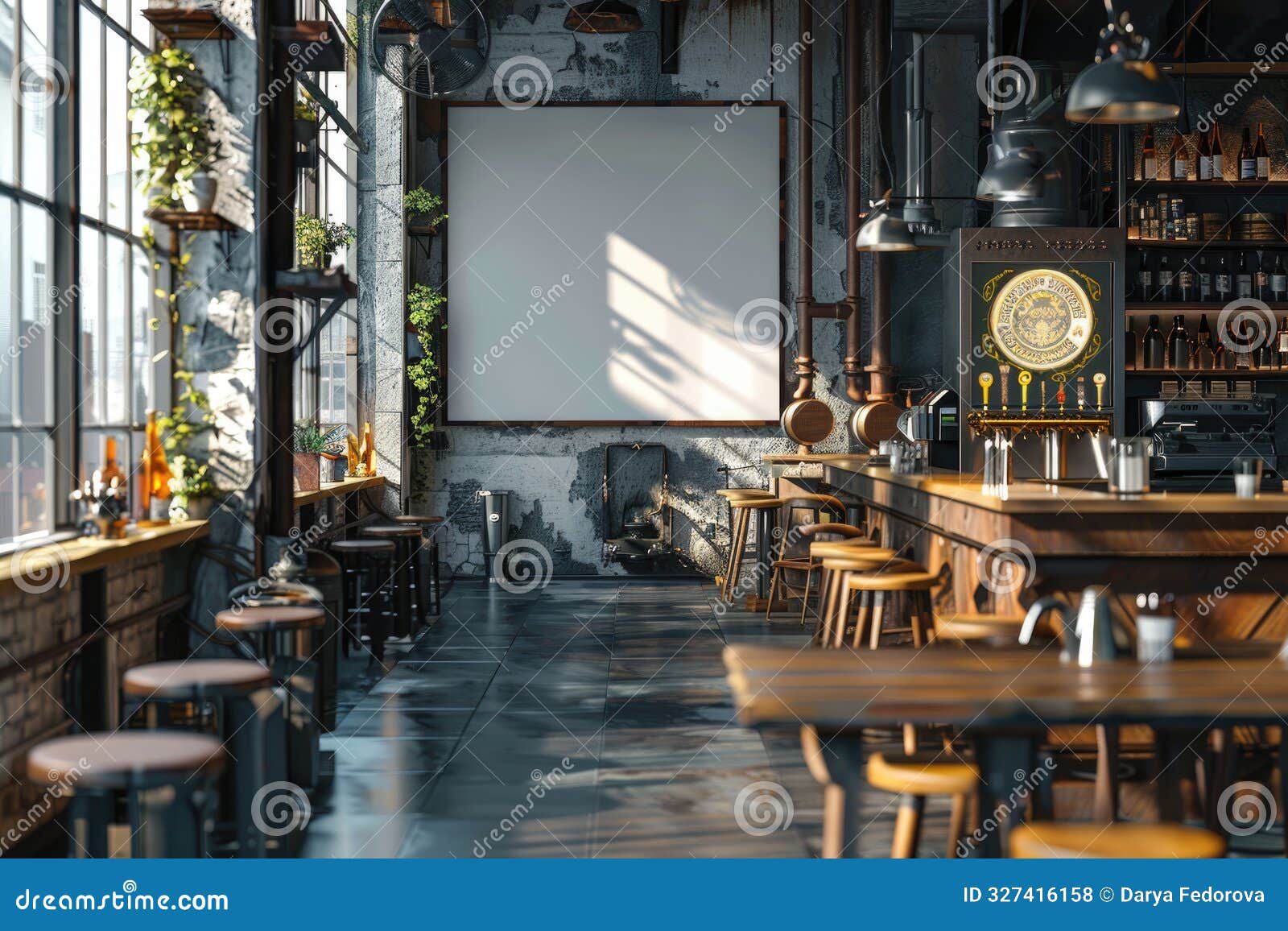 Modern Rustic Bar Interior with Blank White Projector Screen Stock ...