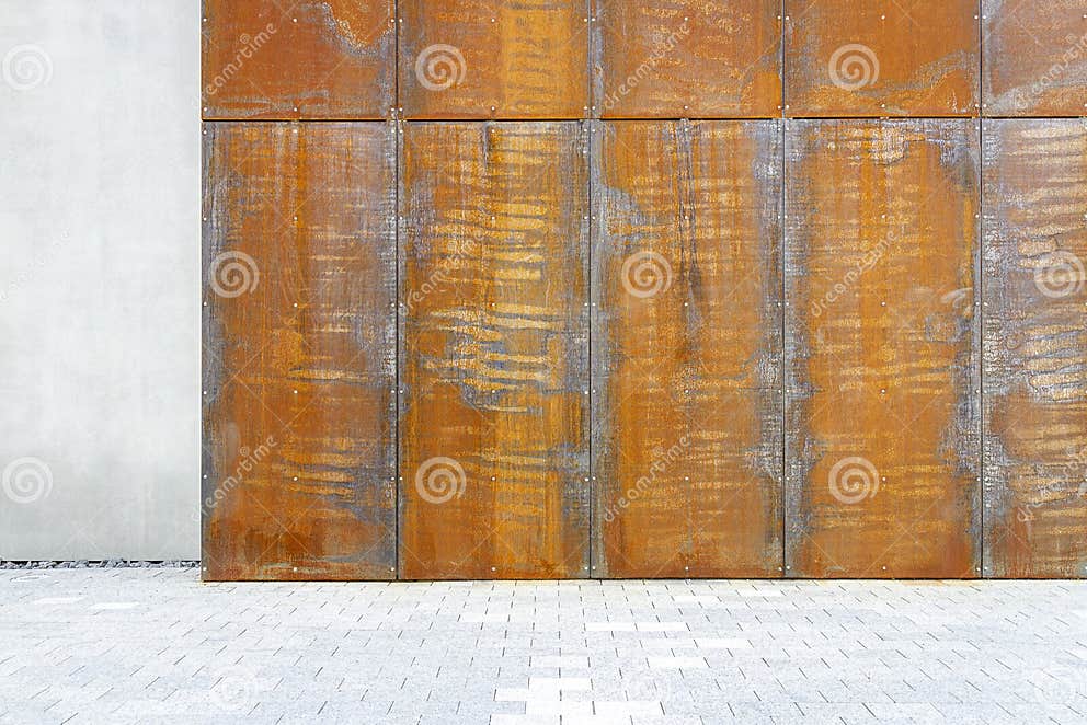 Modern Rusty Metal and Concrete Wall Stock Image - Image of exterior ...