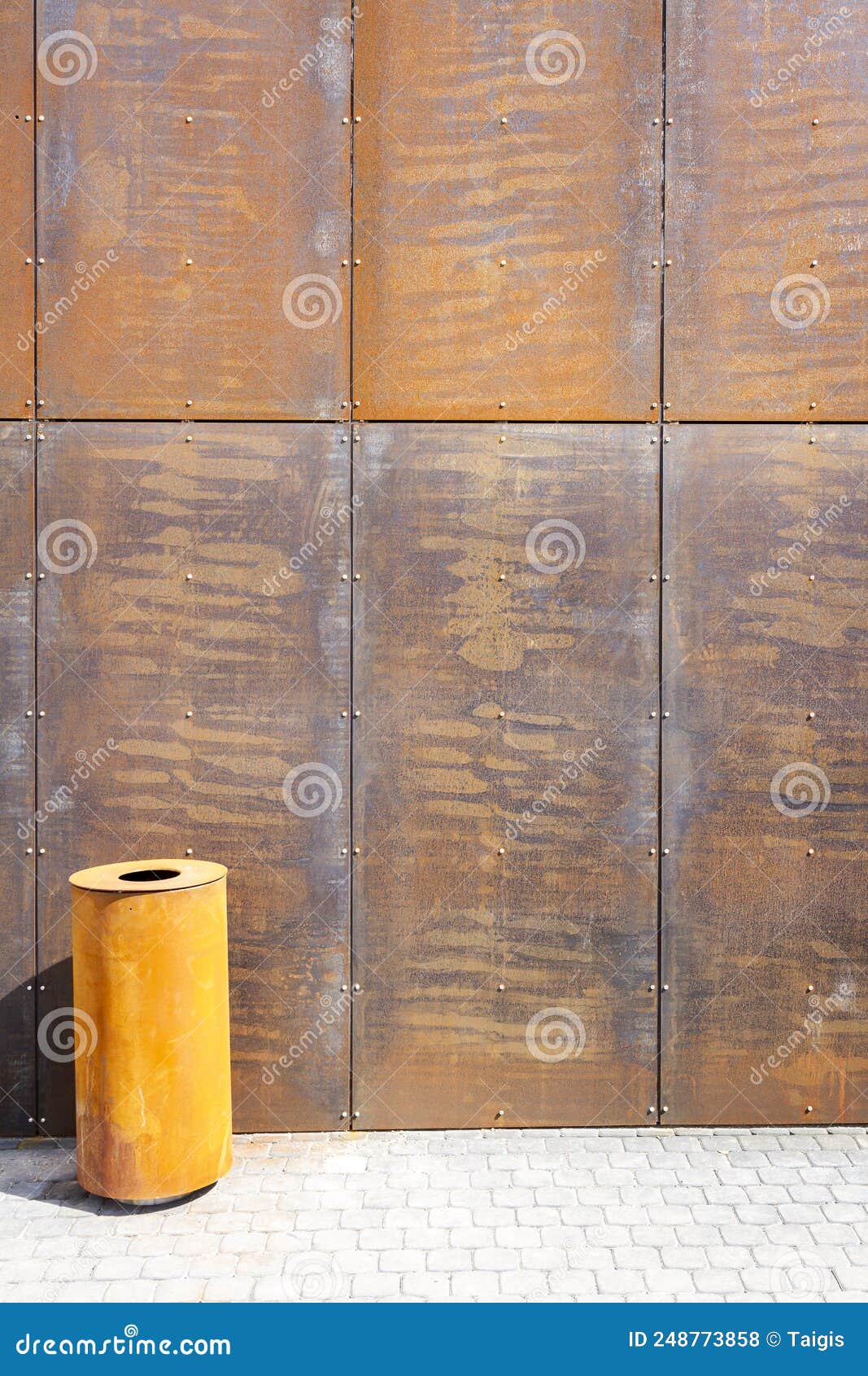 Modern Rusty Metal Wall with a Bin Stock Photo - Image of dark ...