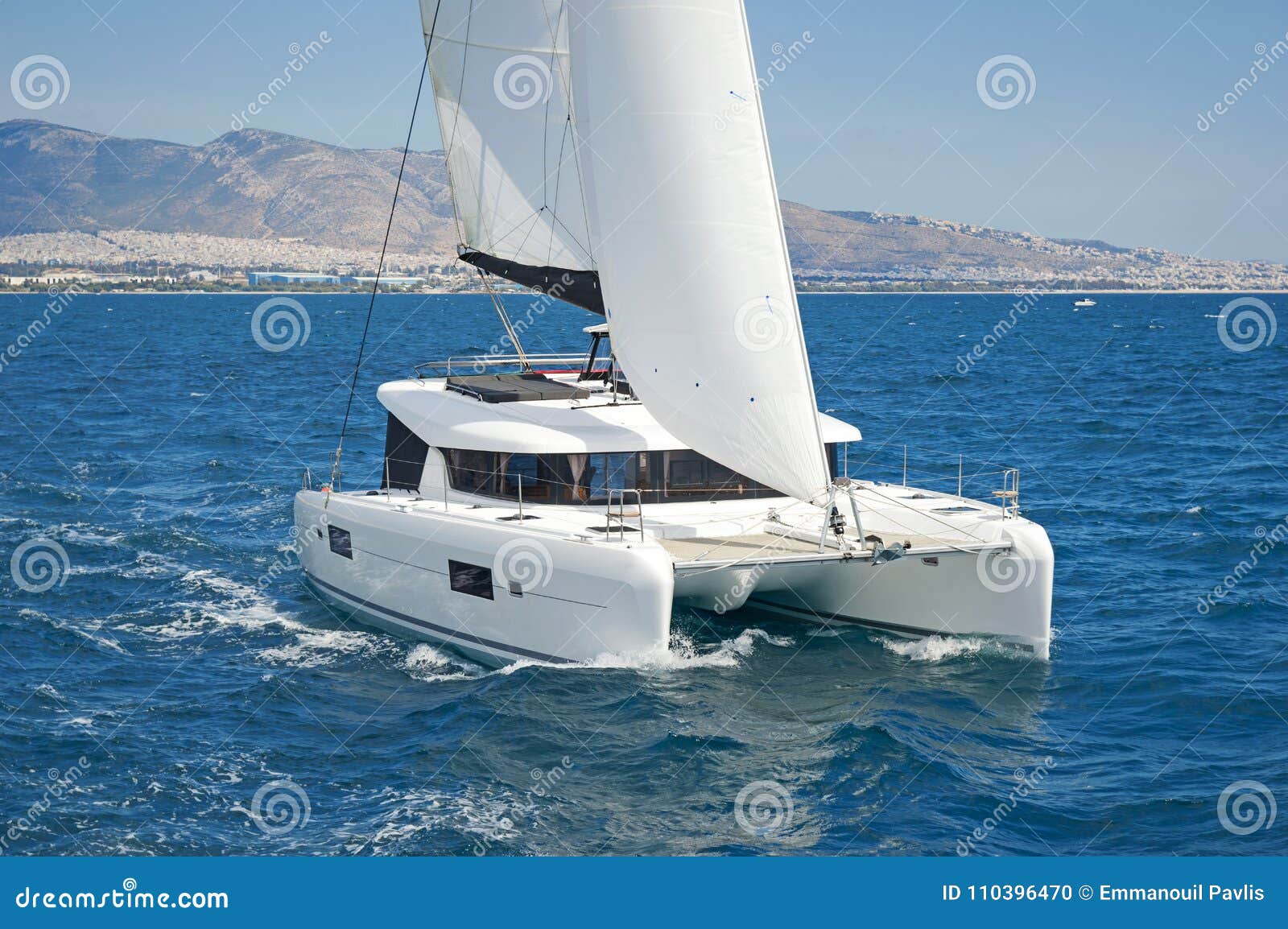 Modern Sailing Catamaran in Action Stock Photo - Image of mediterranean ...