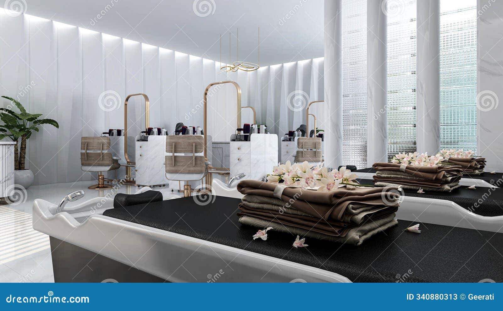 Modern Salon Shampoo Beds in Luxury Hair Salon Interior, 3D Rendering ...