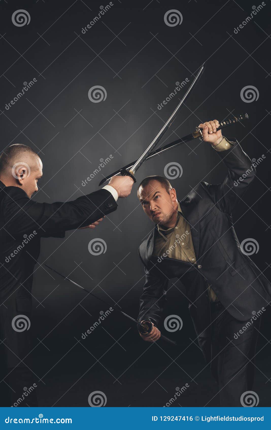 Modern Samurai in Suits Fighting with Swords Stock Photo - Image of ...