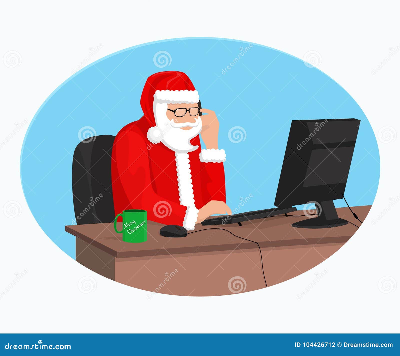 Modern Santa Claus is Working at the Computer Stock Vector ...