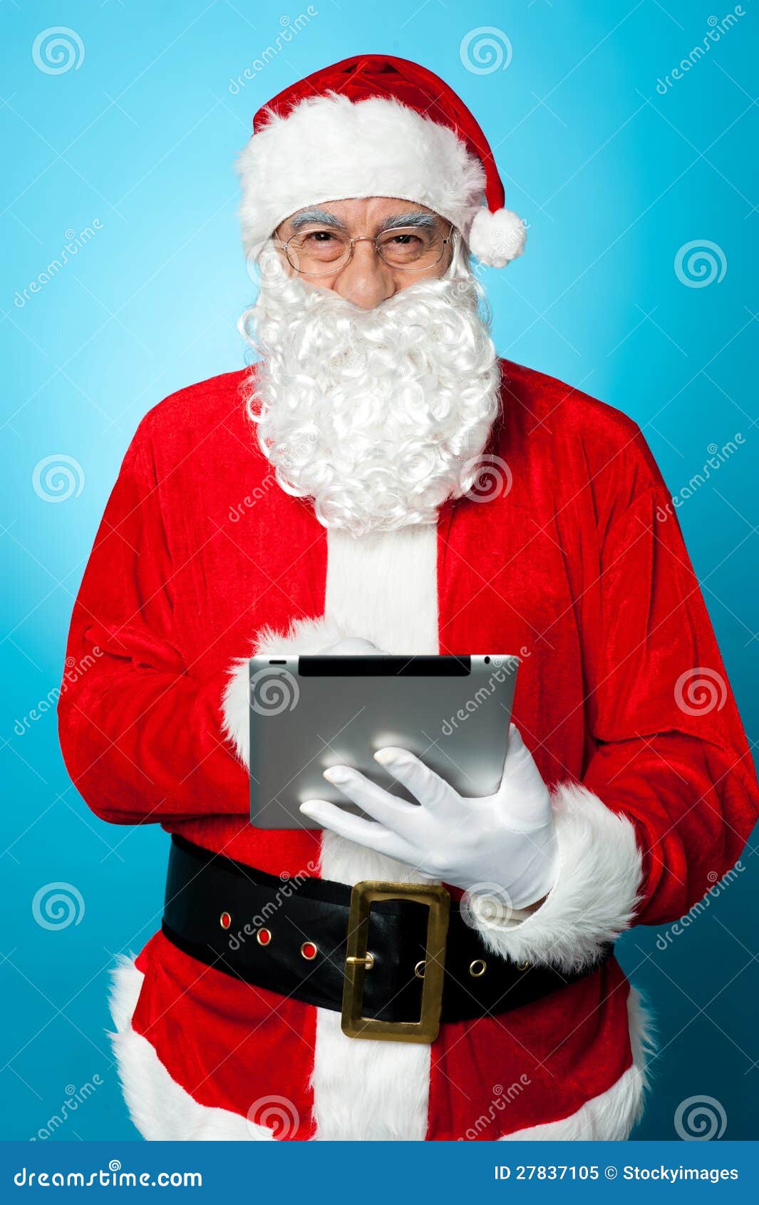 Modern Santa Using Digital Touch Screen Device Stock Image - Image of ...