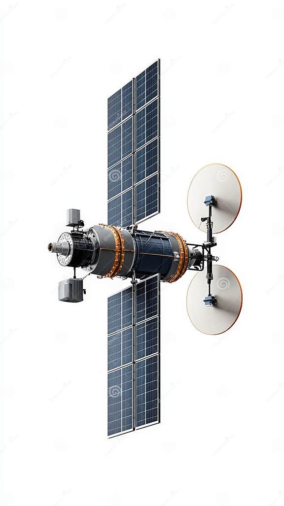 A Modern Satellite Equipped with Solar Panels and Communication Dishes ...