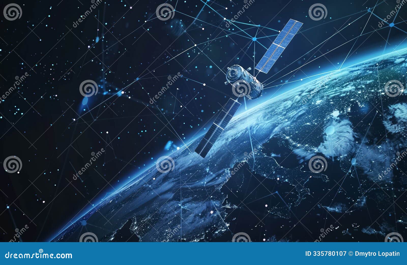 Modern Satellite on Planet Earth Orbit, Global Communication and ...