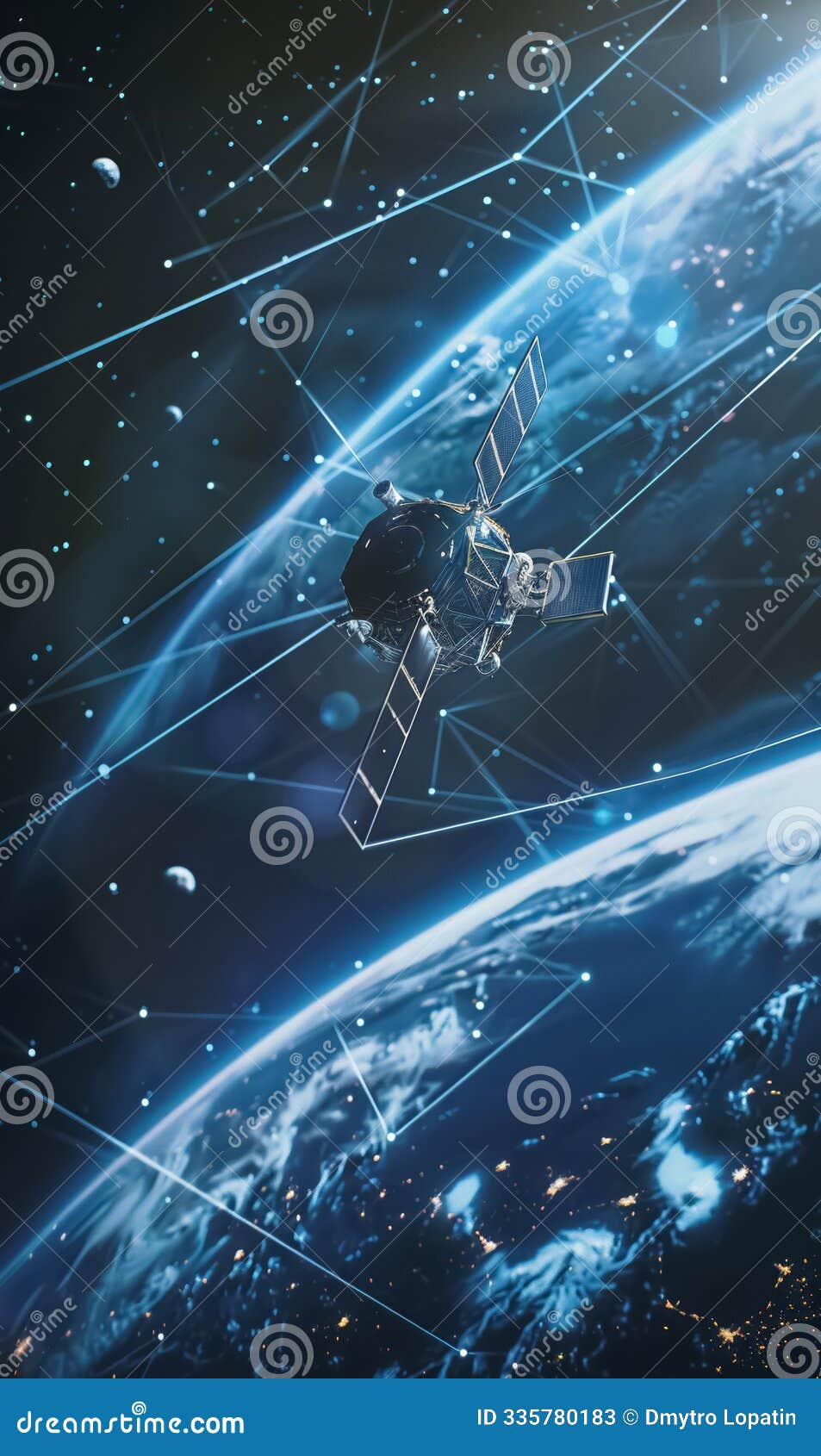 Modern Satellite on Planet Earth Orbit, Global Communication and ...