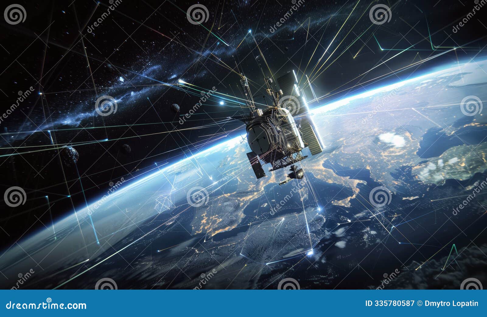 Modern Satellite on Planet Earth Orbit, Global Communication and ...