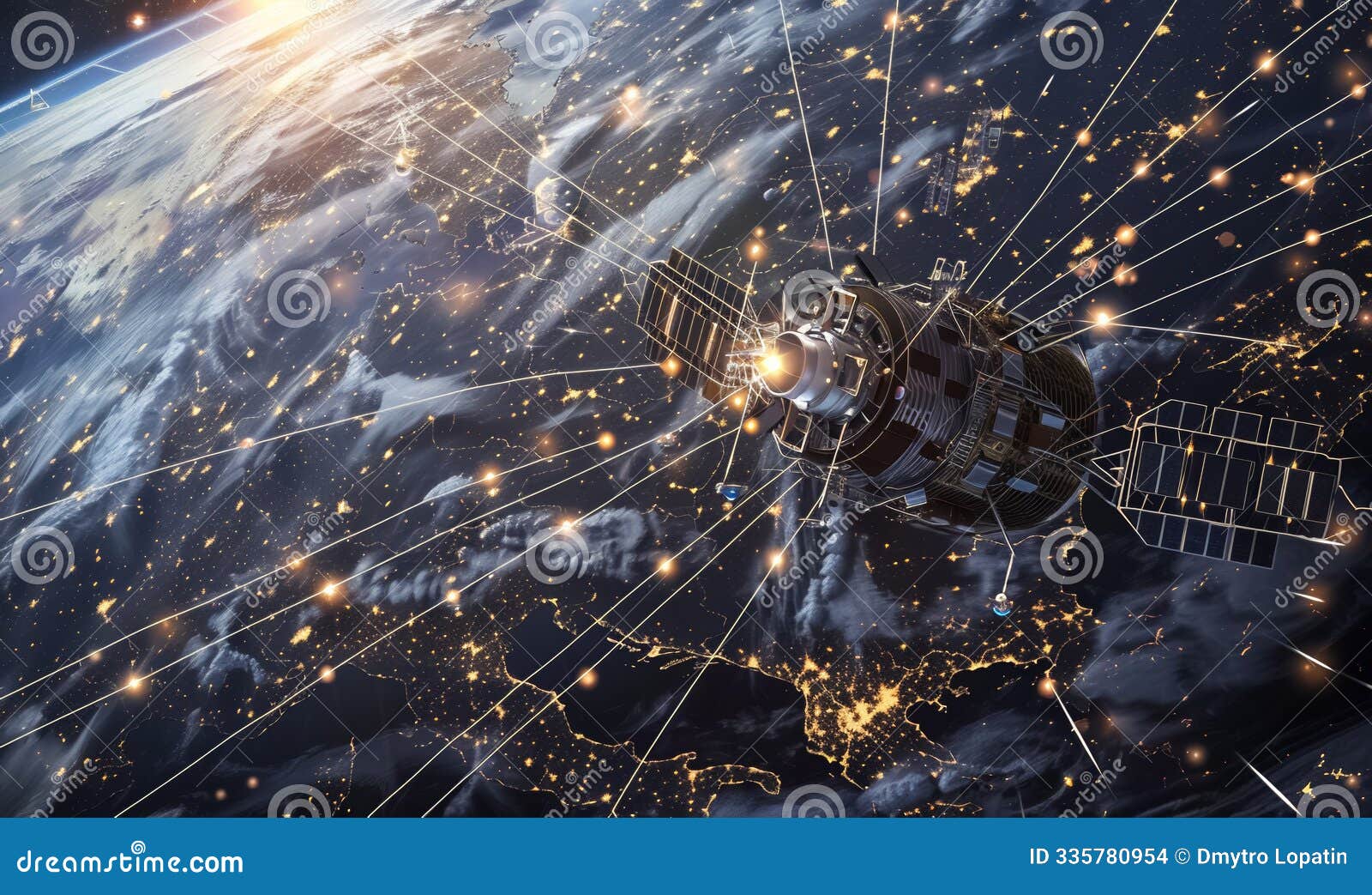 Modern Satellite on Planet Earth Orbit, Global Communication and ...