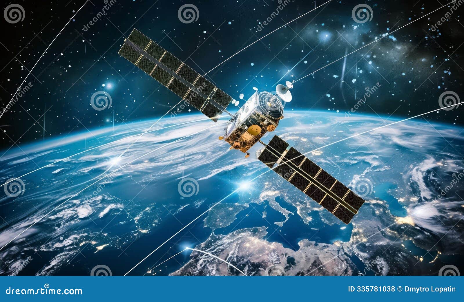 Modern Satellite on Planet Earth Orbit, Global Communication and ...
